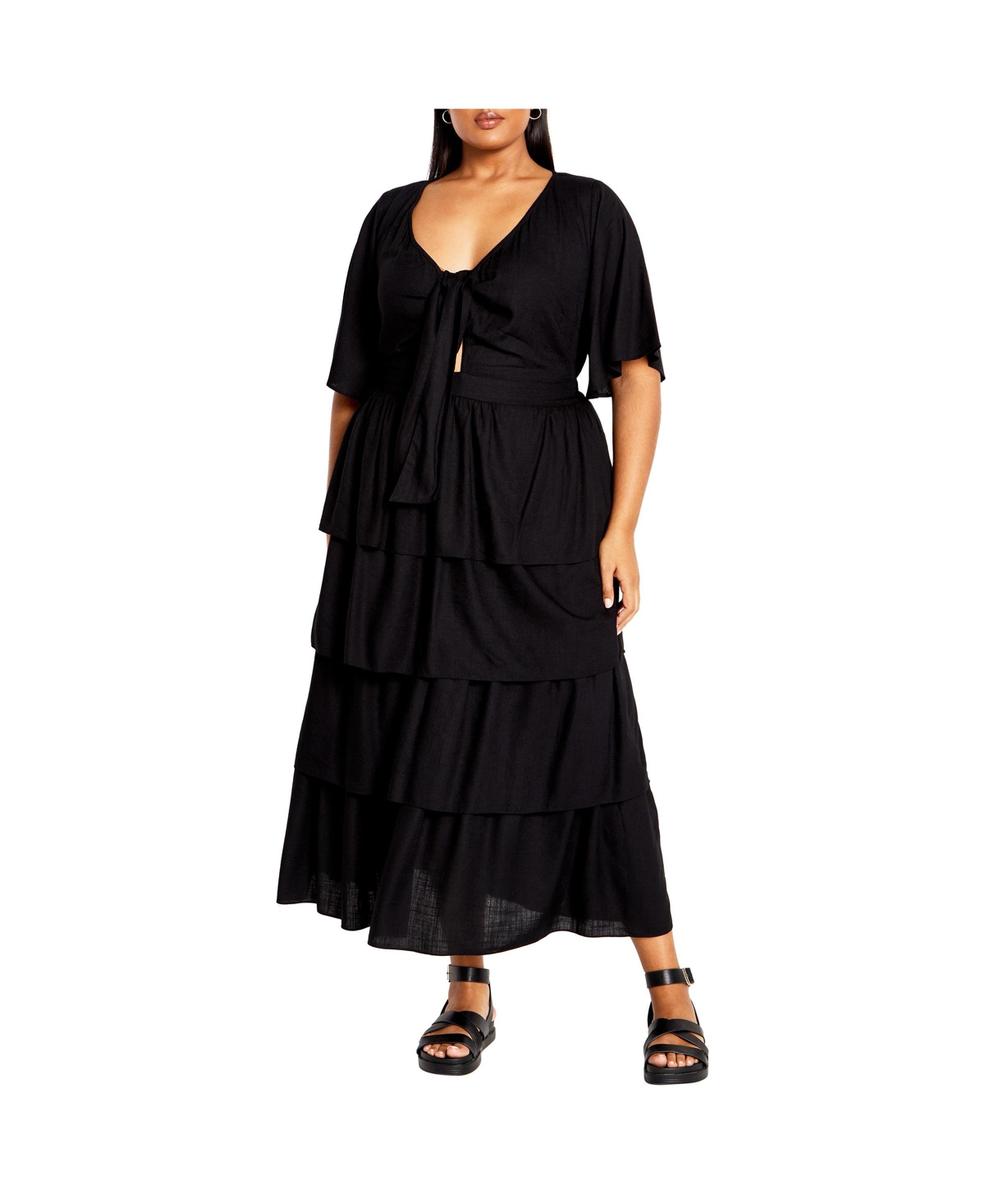 Click here for City Chic Womens Ana Tie Maxi Tiered Dress - Black prices