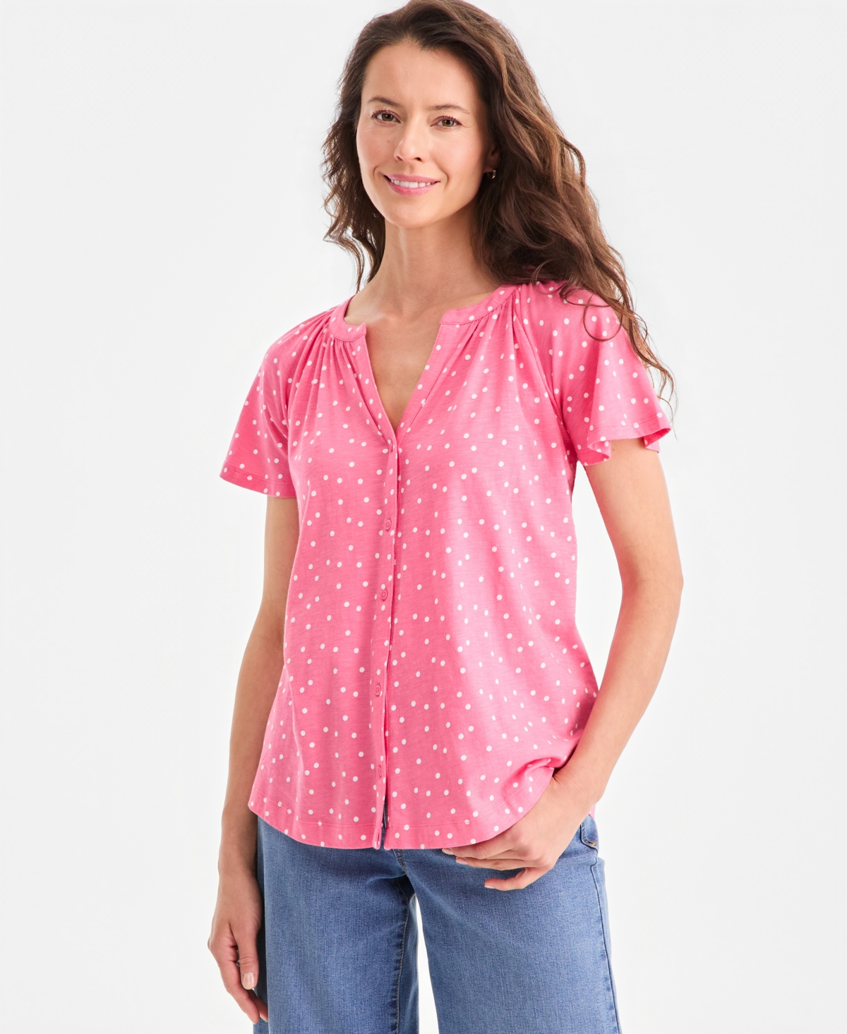 Click here for Style & Co Womens Printed Split-Neck Knit Blouse... prices