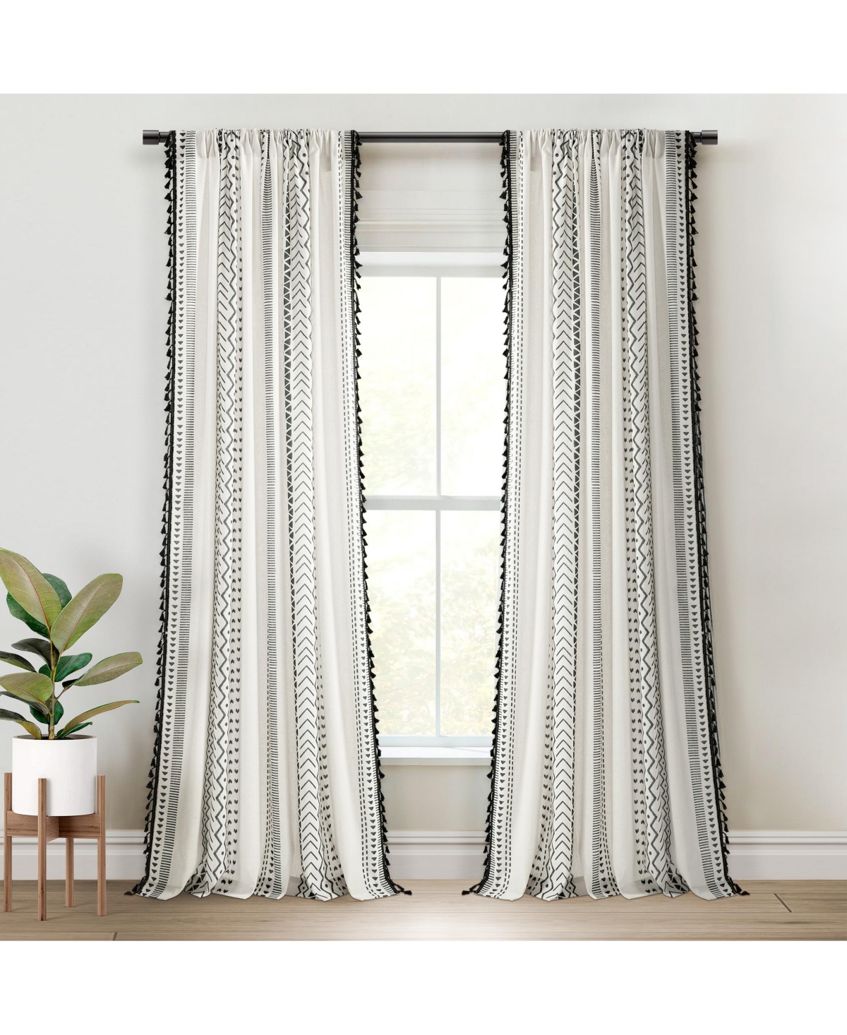 Click here for Lush Decor Hygge Boho Stripe Tassel Window Curtain... prices