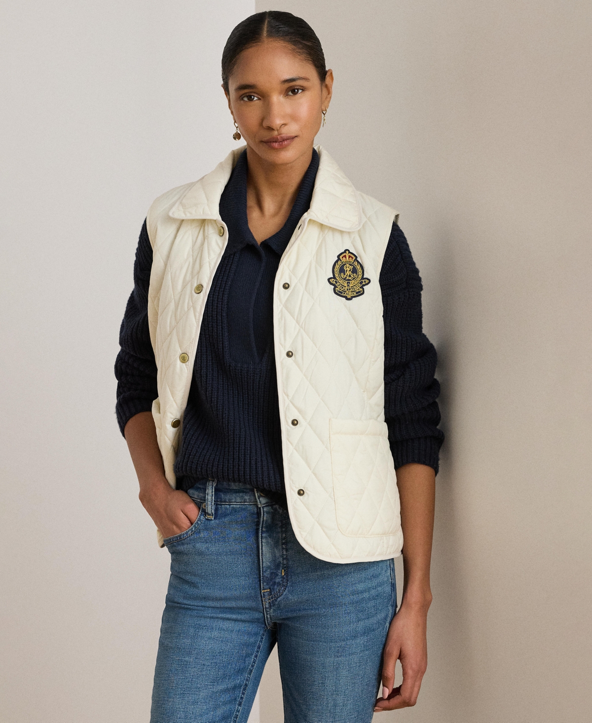 Click here for Lauren Ralph Lauren Womens Crest Patch Diamond Qui... prices