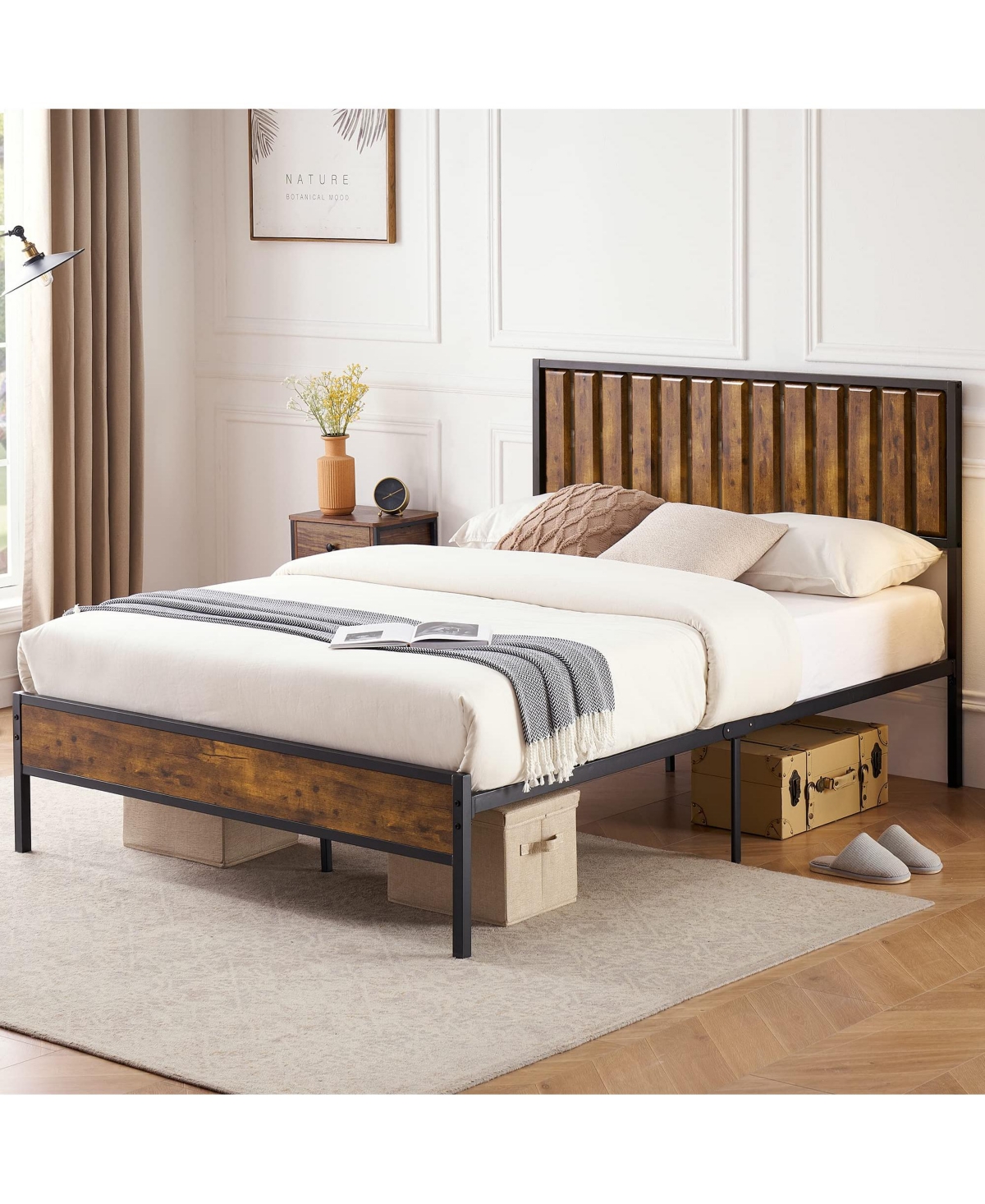 Click here for gaomon Full Bed Frame with Wood Headboard  Platfor... prices