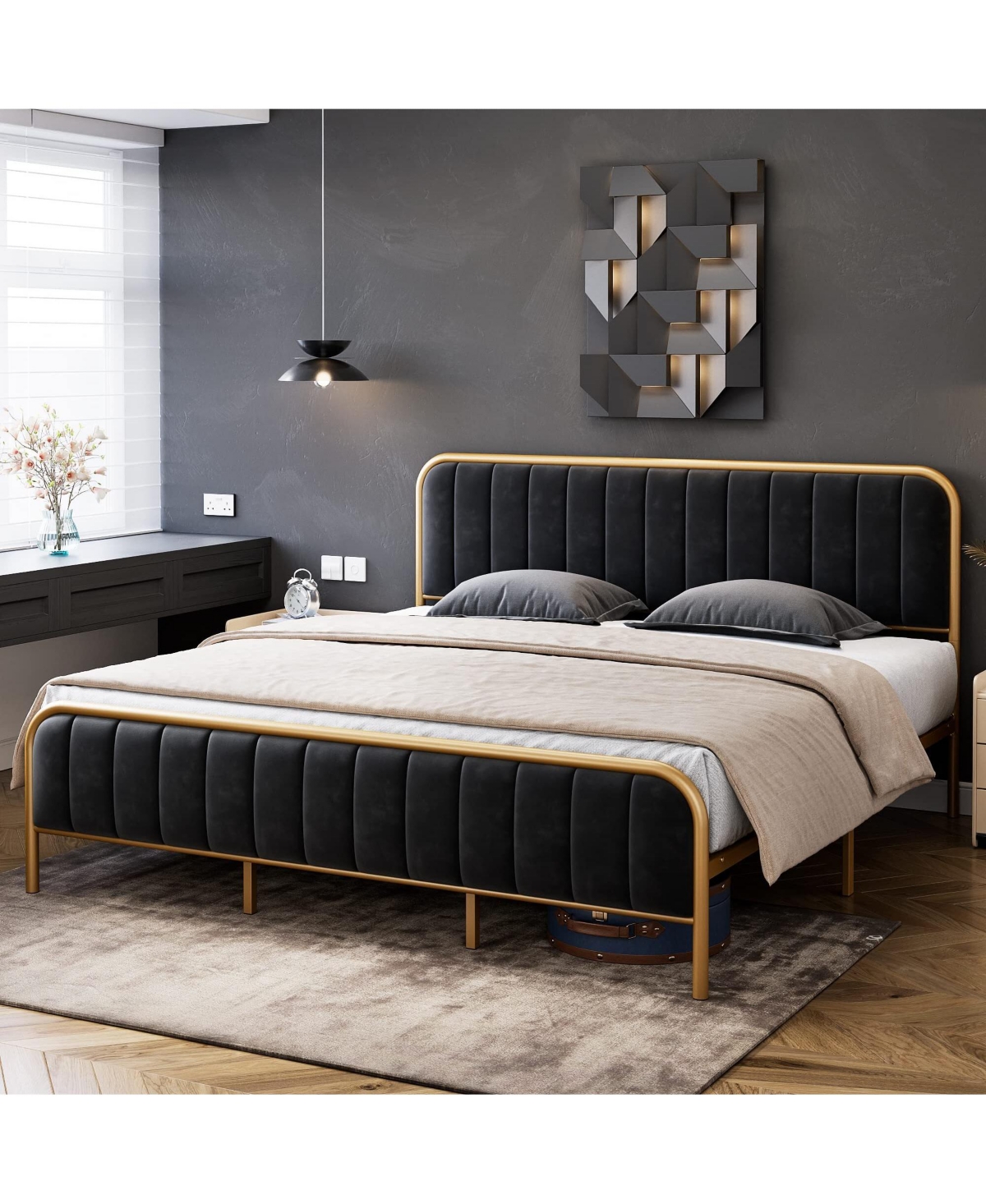 Click here for gaomon Full Size Bed Frame Velvet Upholstered Plat... prices