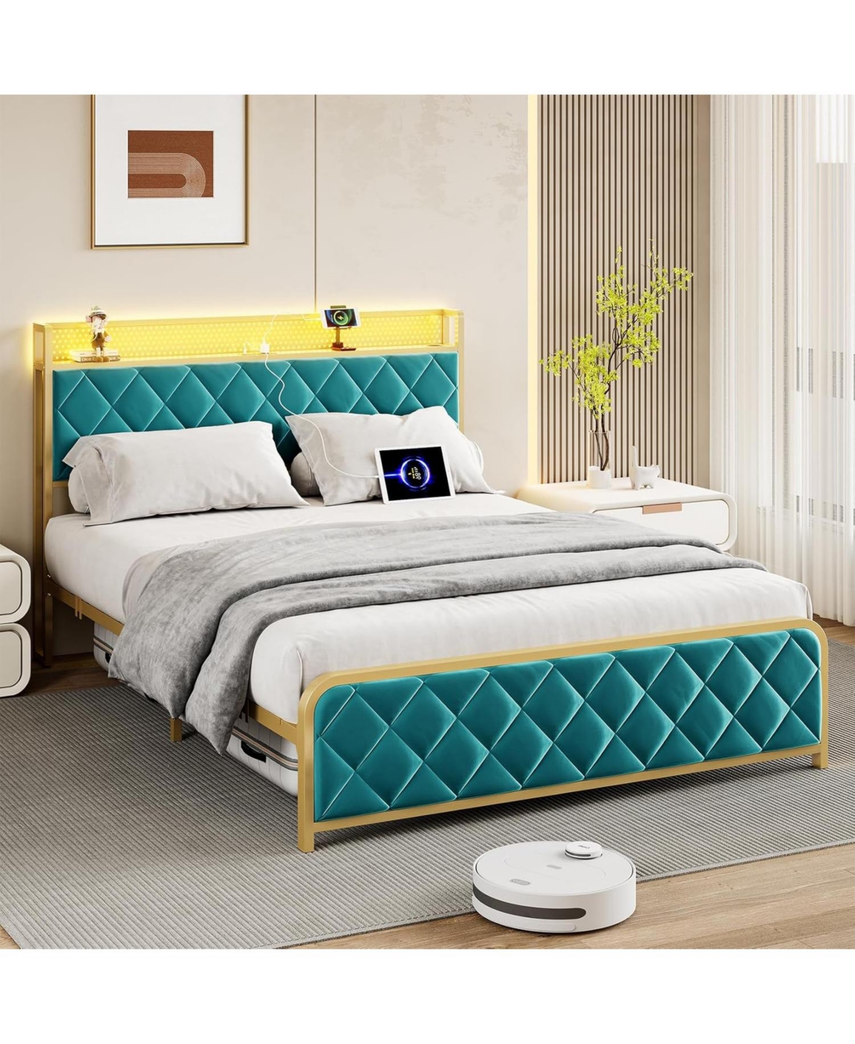 Click here for gaomon Full Bed Frame with Velvet Storage Headboar... prices