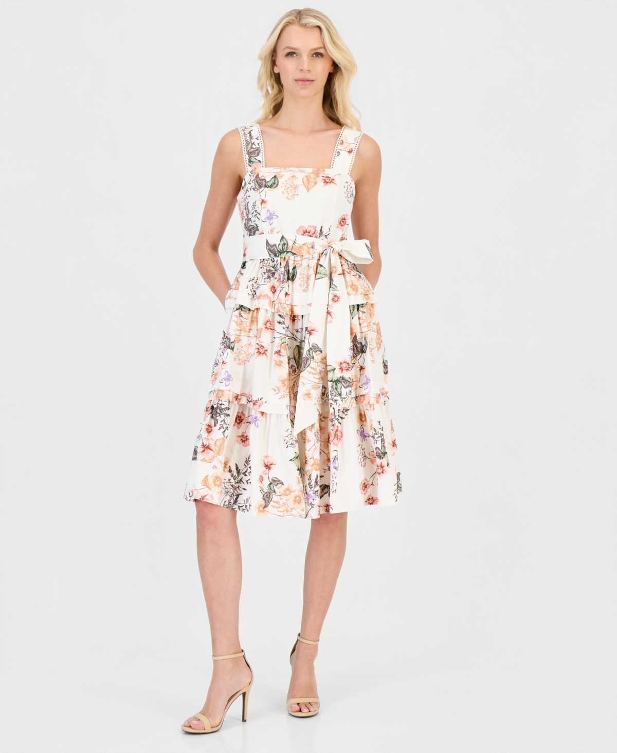 Click here for Anne Klein Petite Square Neck Printed Midi Dress -... prices