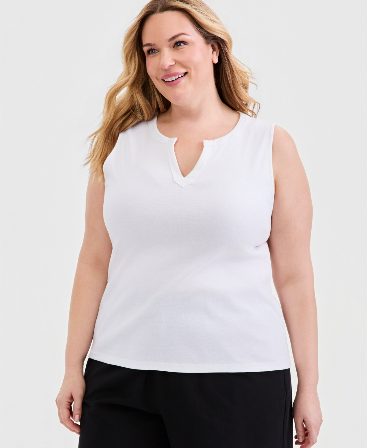 Click here for Style & Co Plus Size Split-Neck Solid Knit Tank To... prices