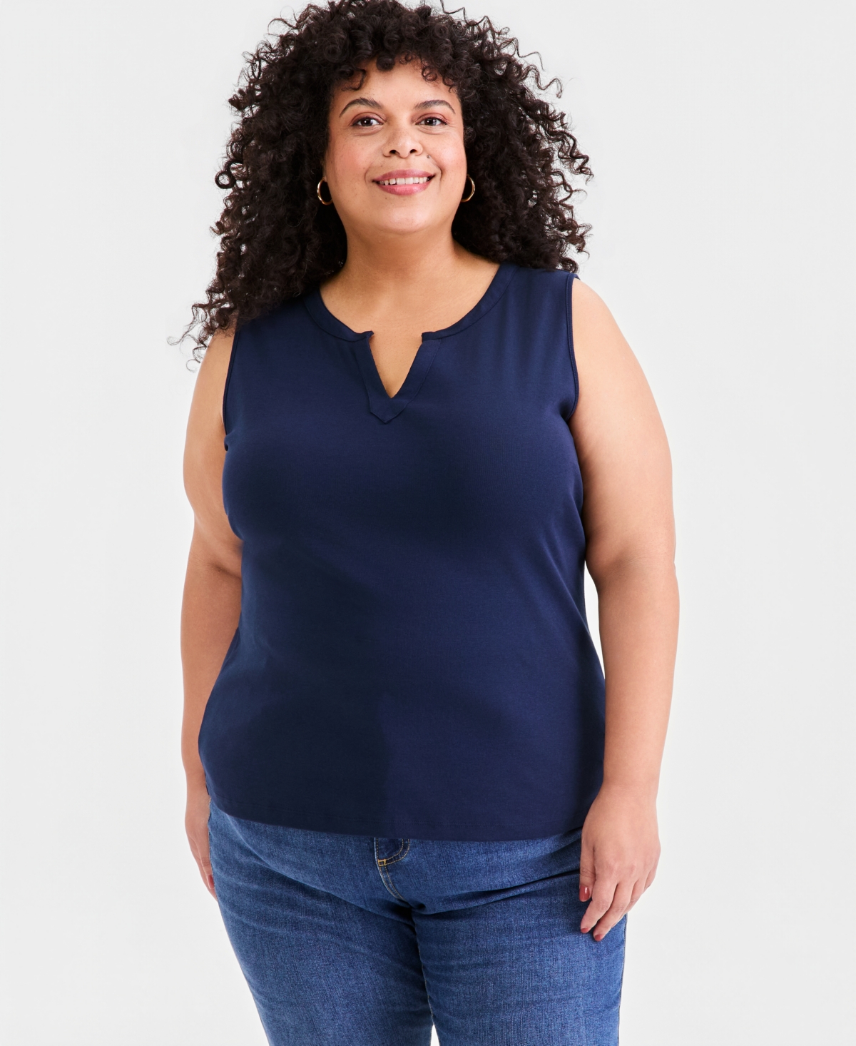Click here for Style & Co Plus Size Split-Neck Solid Knit Tank To... prices