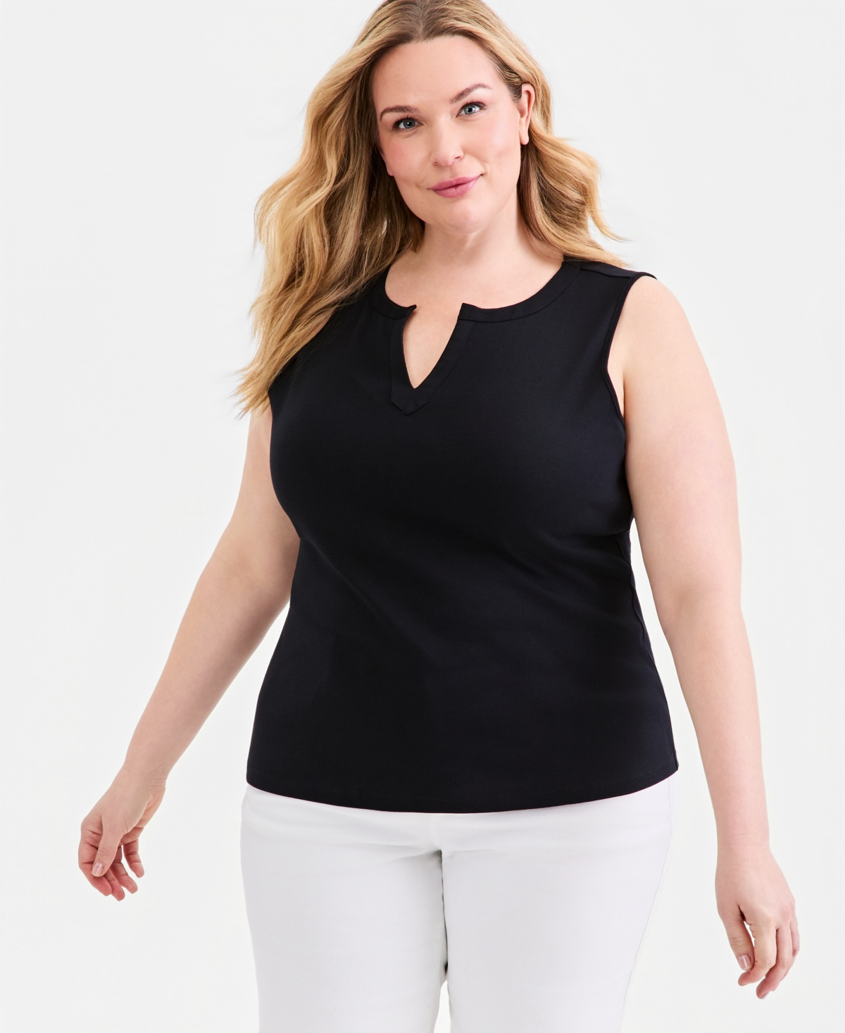 Click here for Style & Co Plus Size Split-Neck Solid Knit Tank To... prices