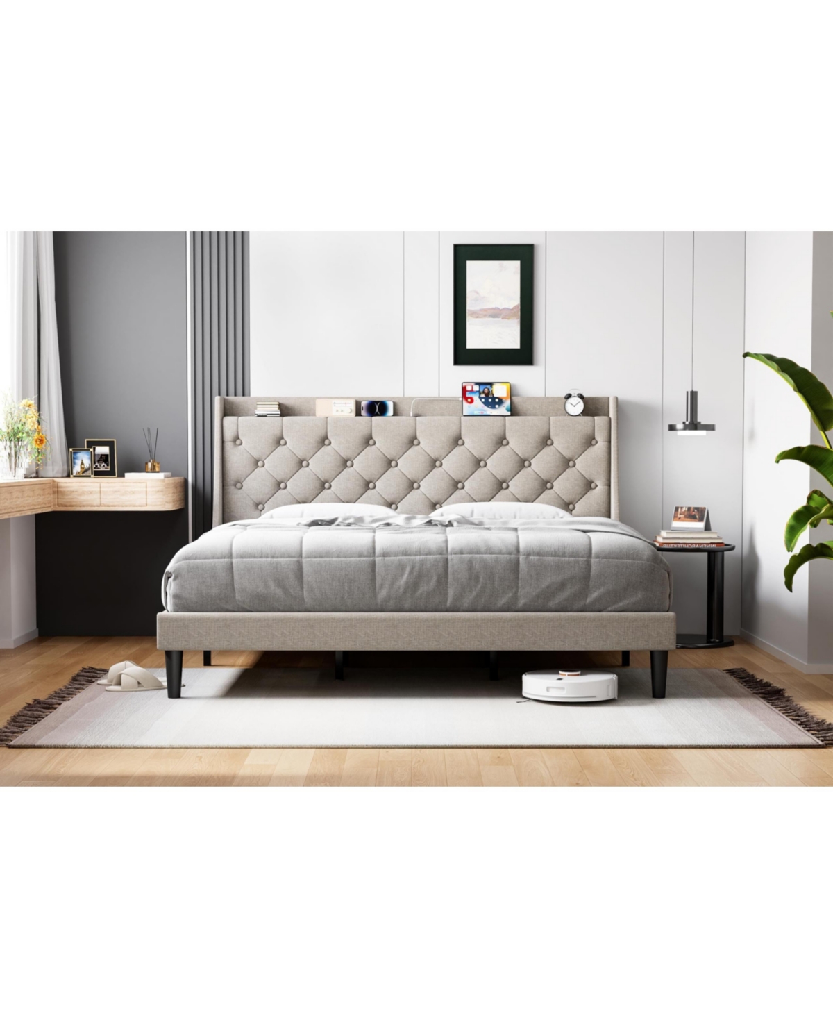 Click here for gaomon Queen Bed Frame with Charging Station  Wing... prices