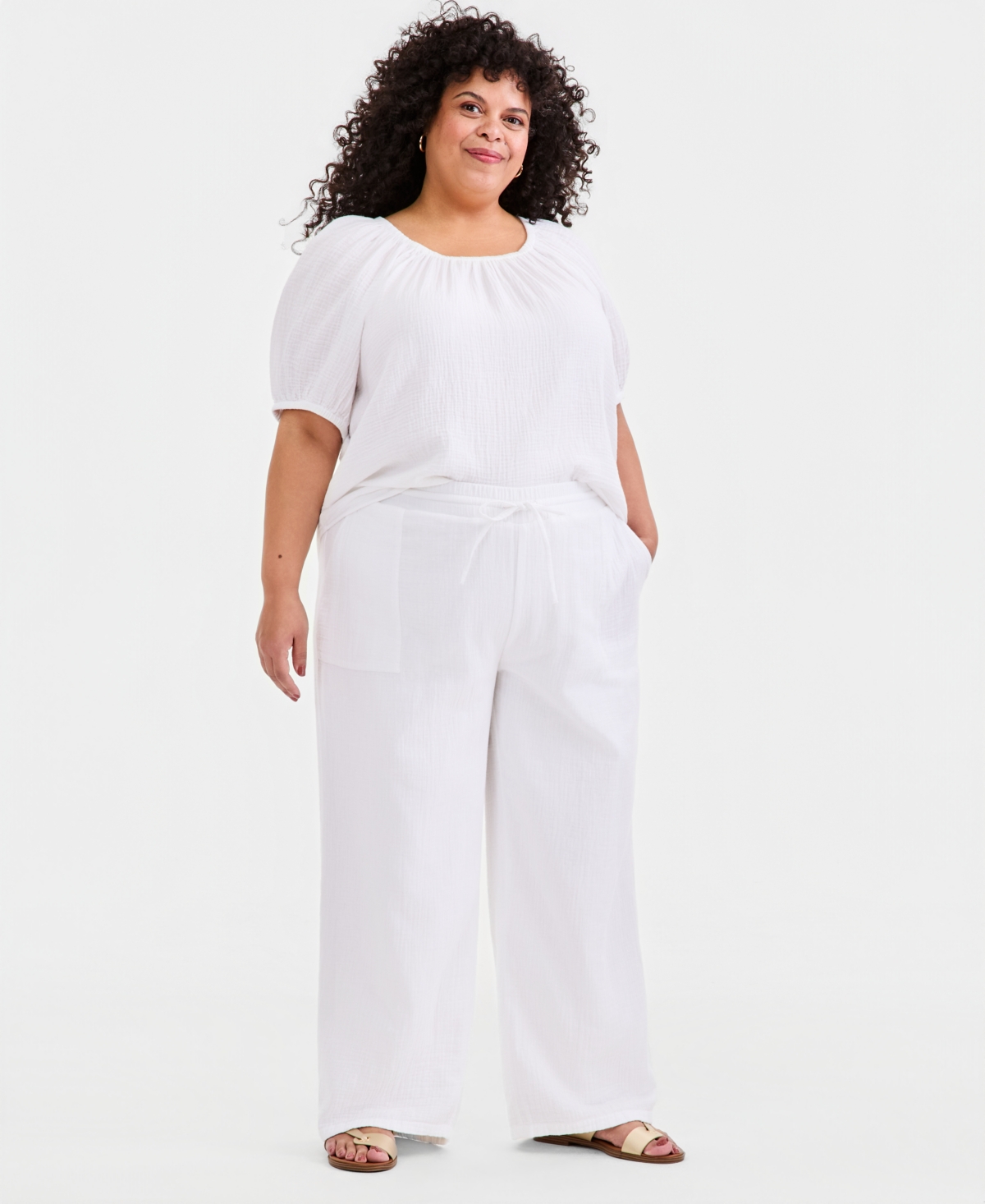 Click here for Style & Co Plus Size Cotton Gauze Wide-Leg Pants... prices