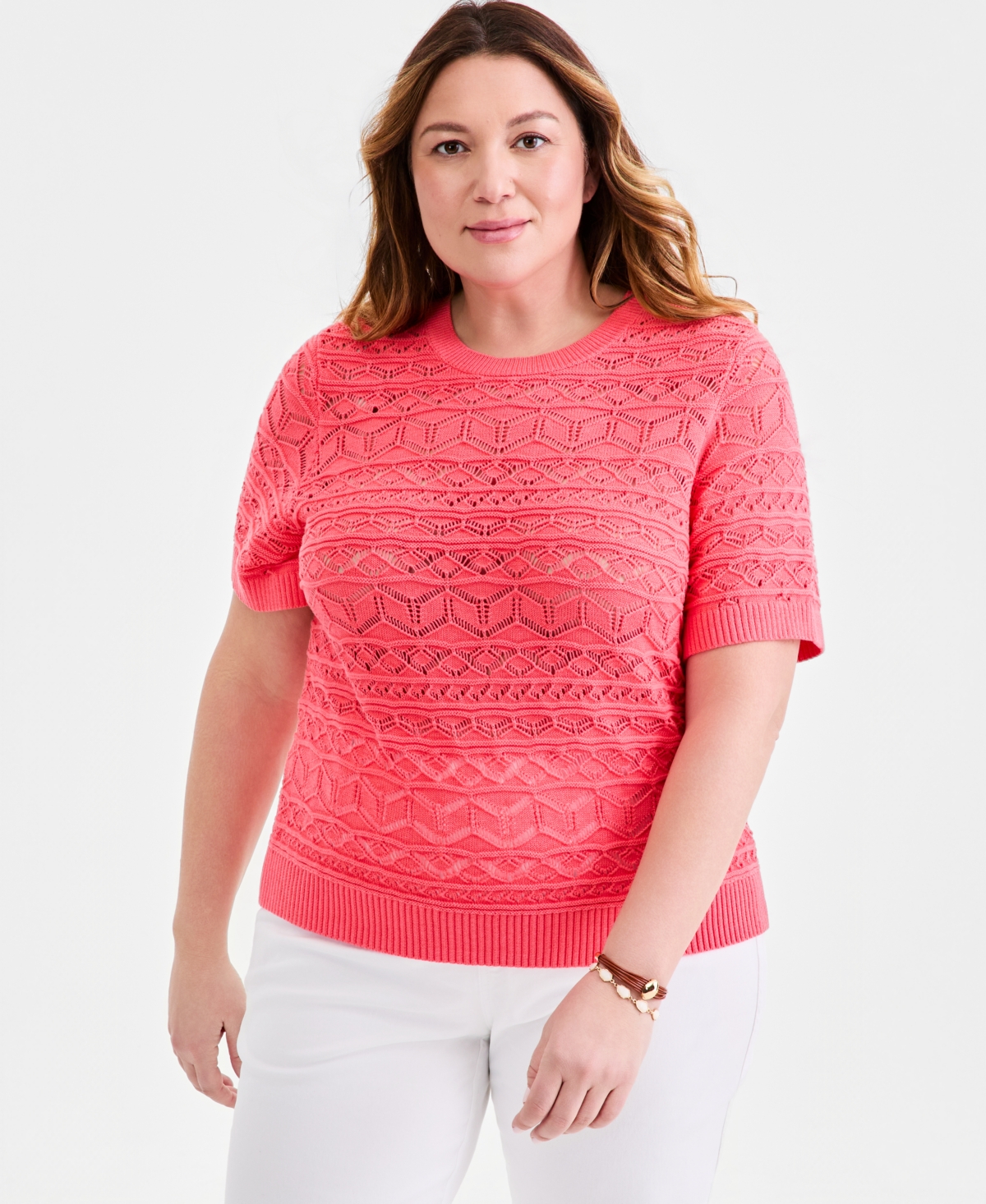 Click here for Style & Co Plus Size Short-Sleeve Cotton Pointelle... prices