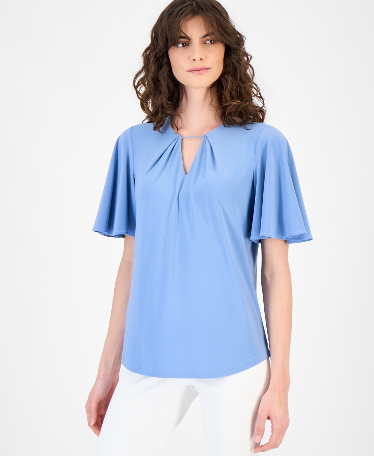 Click here for Anne Klein Womens Pleated Bell-Sleeve Top - Lagoon prices