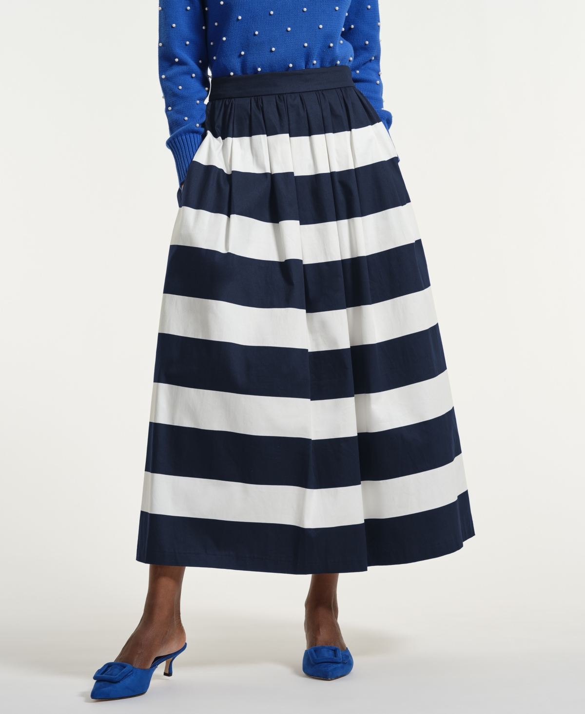 Click here for Isaac Mizrahi Womens Printed Maxi Skirt - Navy/whi... prices