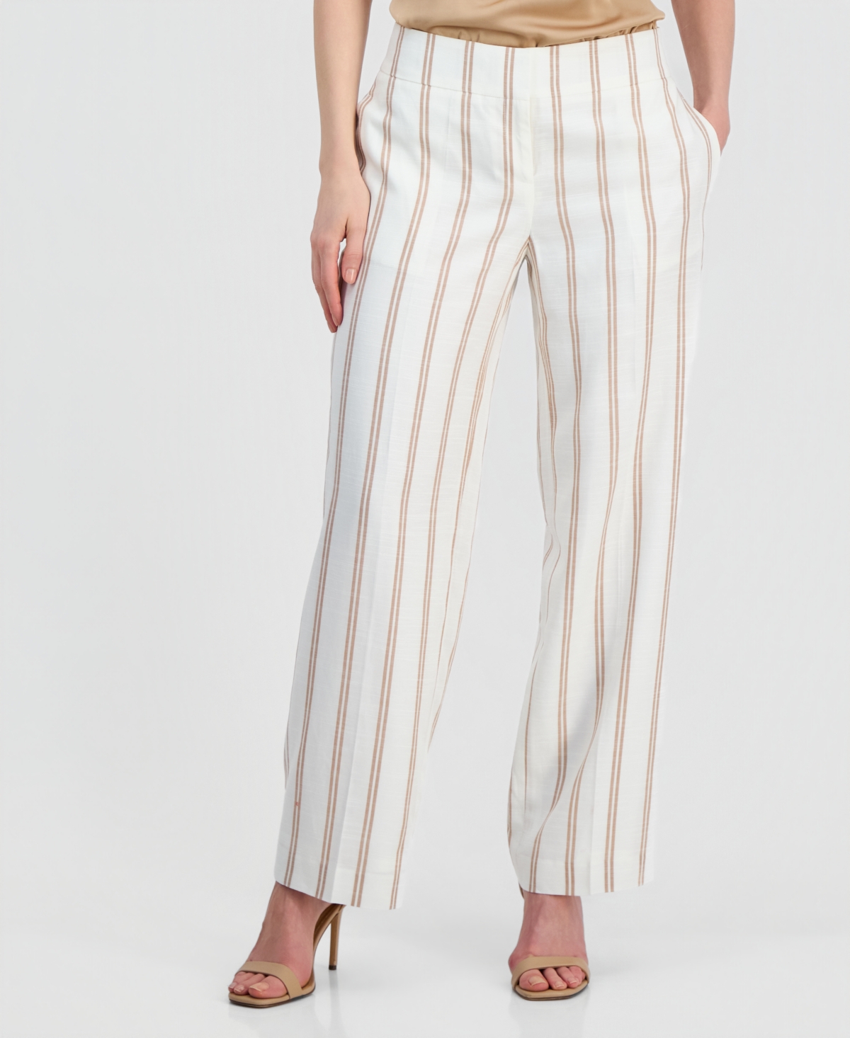 Click here for Kasper Womens Striped Linen Blend Clean-Waist Pant... prices