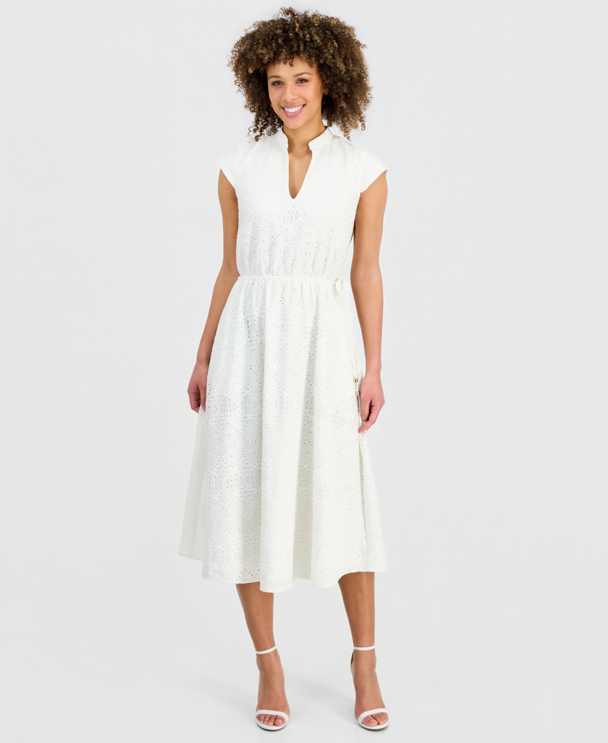 Click here for Kasper Womens Lace Drawstring-Waist Midi Dress - V... prices