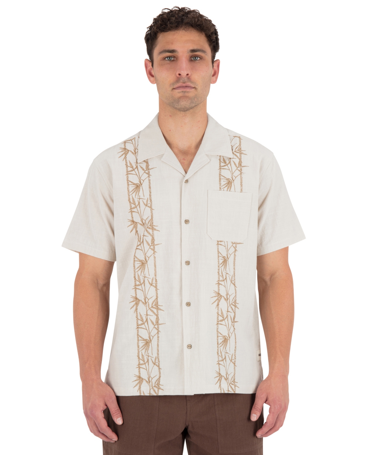 Click here for Hurley Mens Camp Collar Regular-Fit Shirt - Cream prices