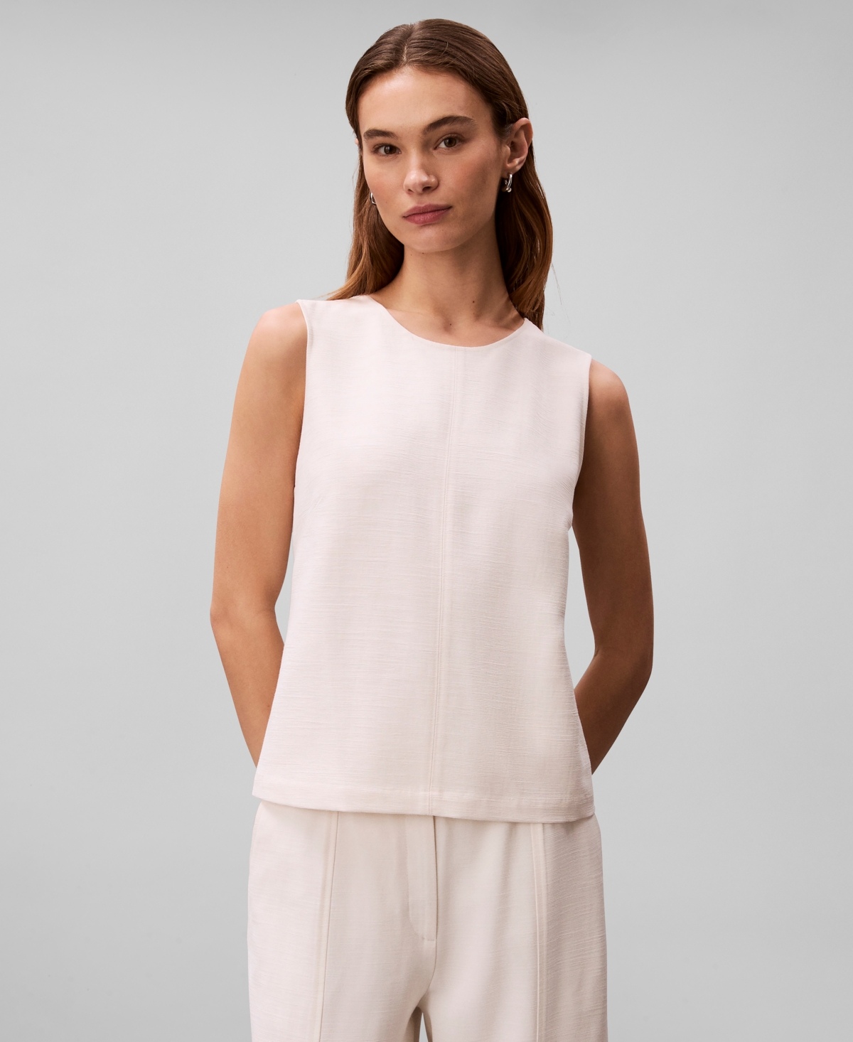 Click here for Calvin Klein Womens Textured Sleeveless Top - Tofu prices