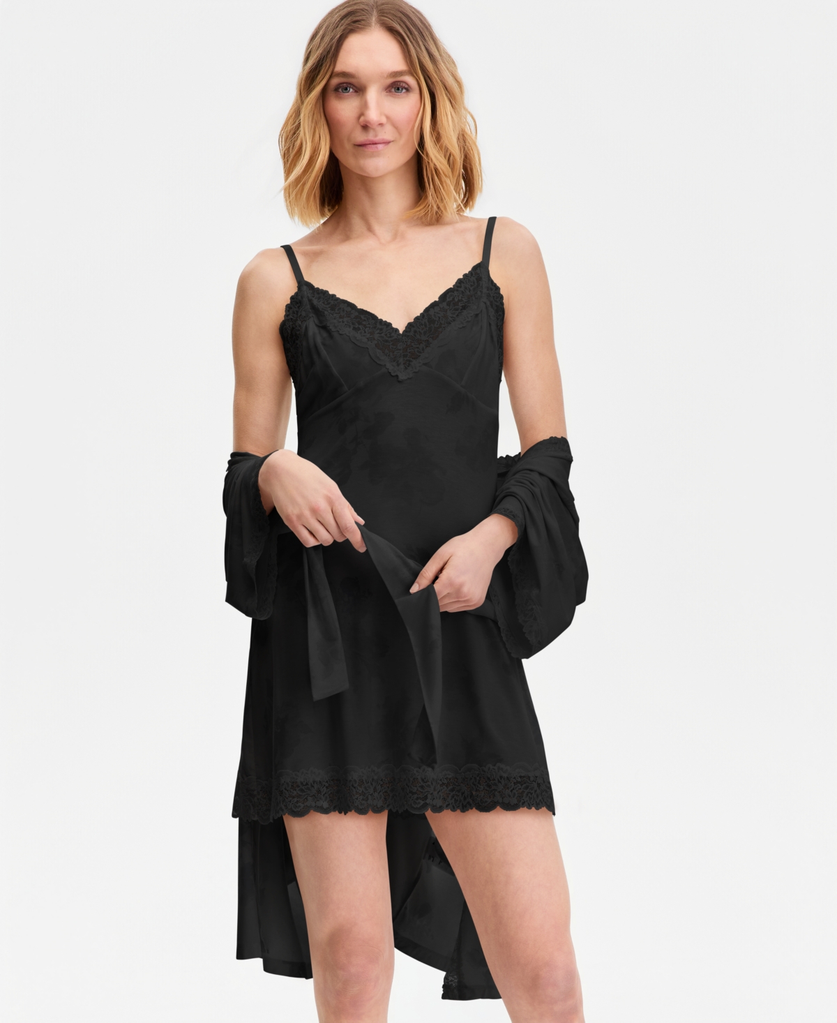 I.n.c. International Concepts Womens Solid Light Modal Chemise  Macys Exclusive - Black