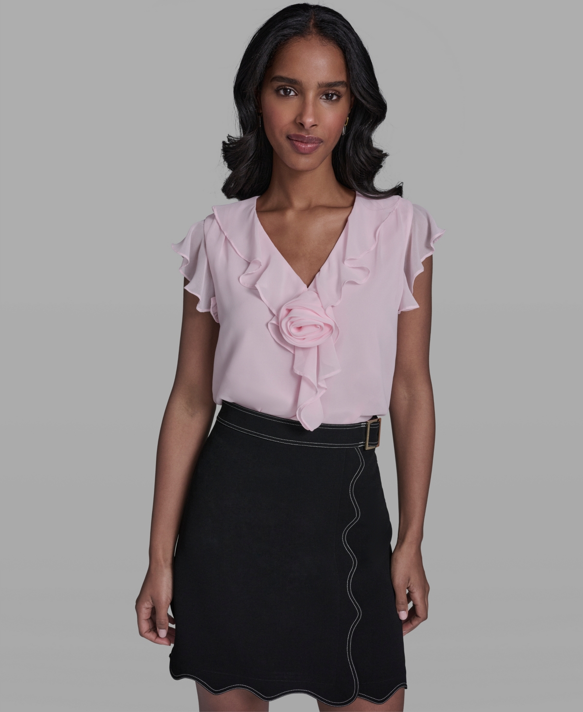 Click here for Karl Lagerfeld Paris Womens Ruffle Rosette Trim V-... prices