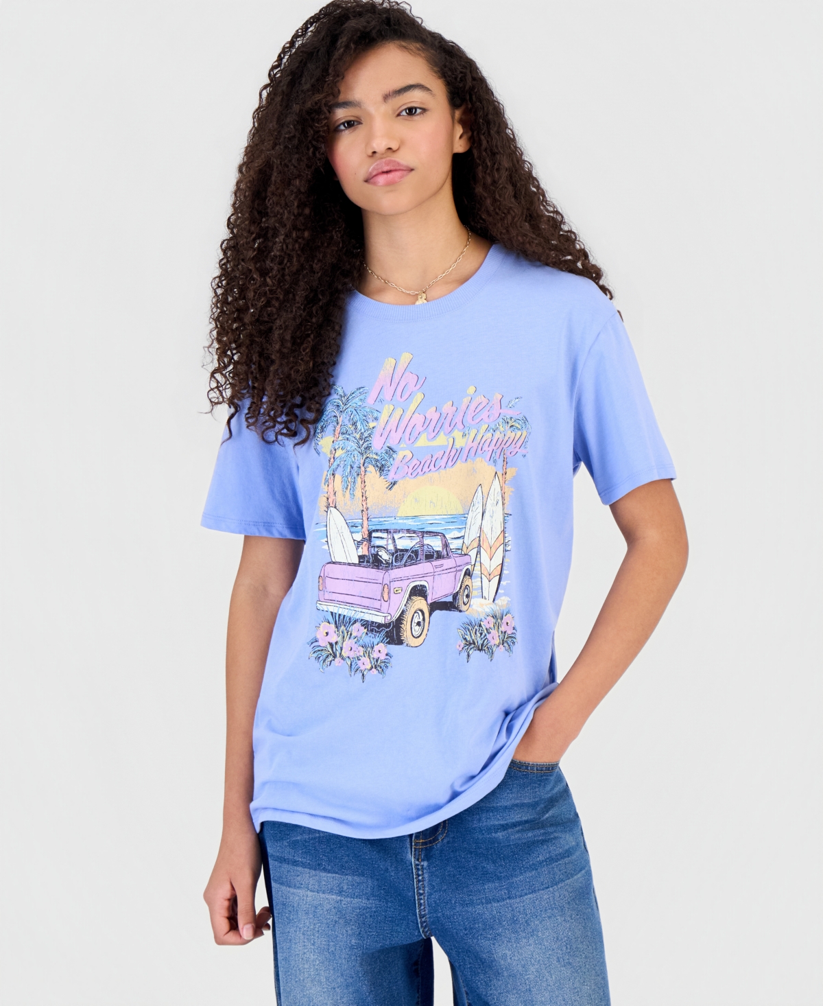 Click here for Self Esteem Juniors No Worries Beach Graphic Crewn... prices