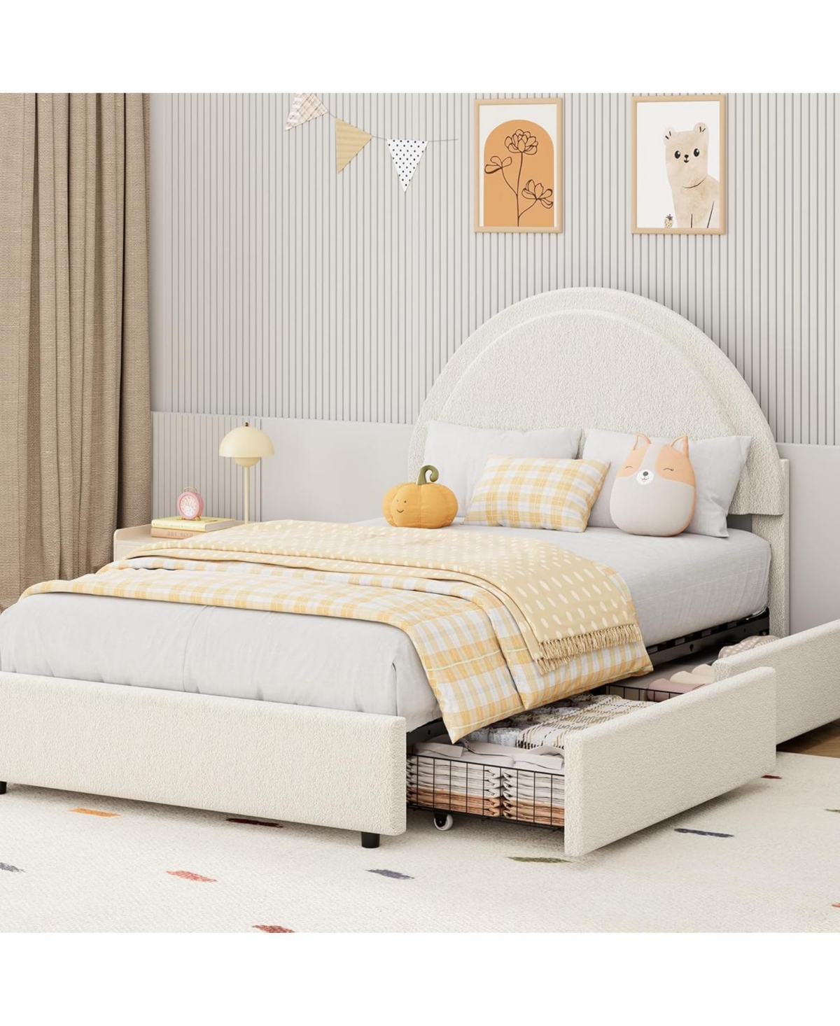 Click here for gaomon Boucle Bed Frame with 2 Storage Drawers  So... prices