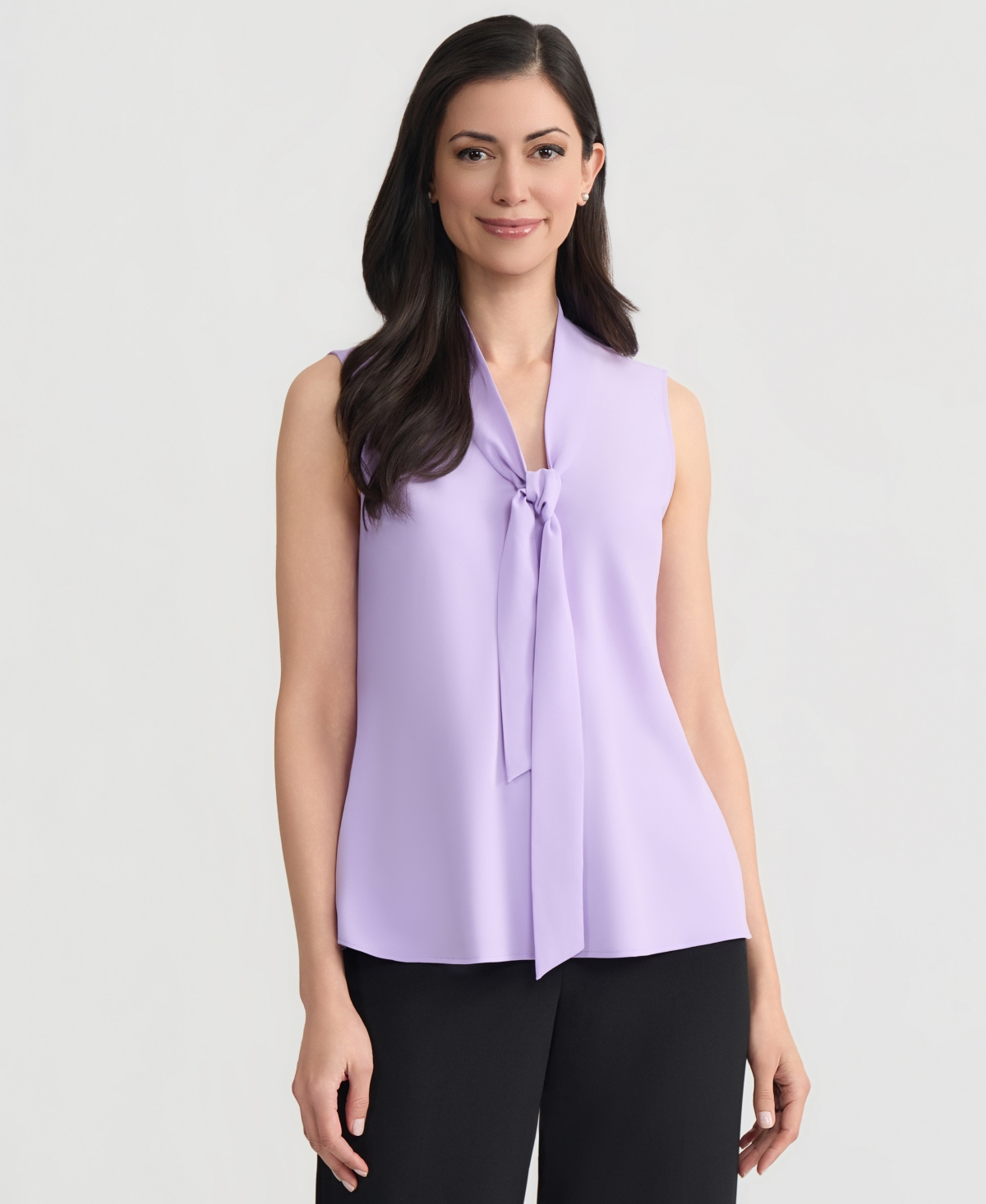 Click here for Kasper Womens Solid Sleeveless Tie-Neck Blouse  Re... prices