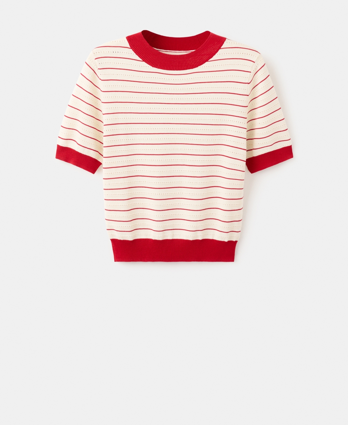 Click here for Mango Womens Striped Short-Sleeved Sweater - Red prices