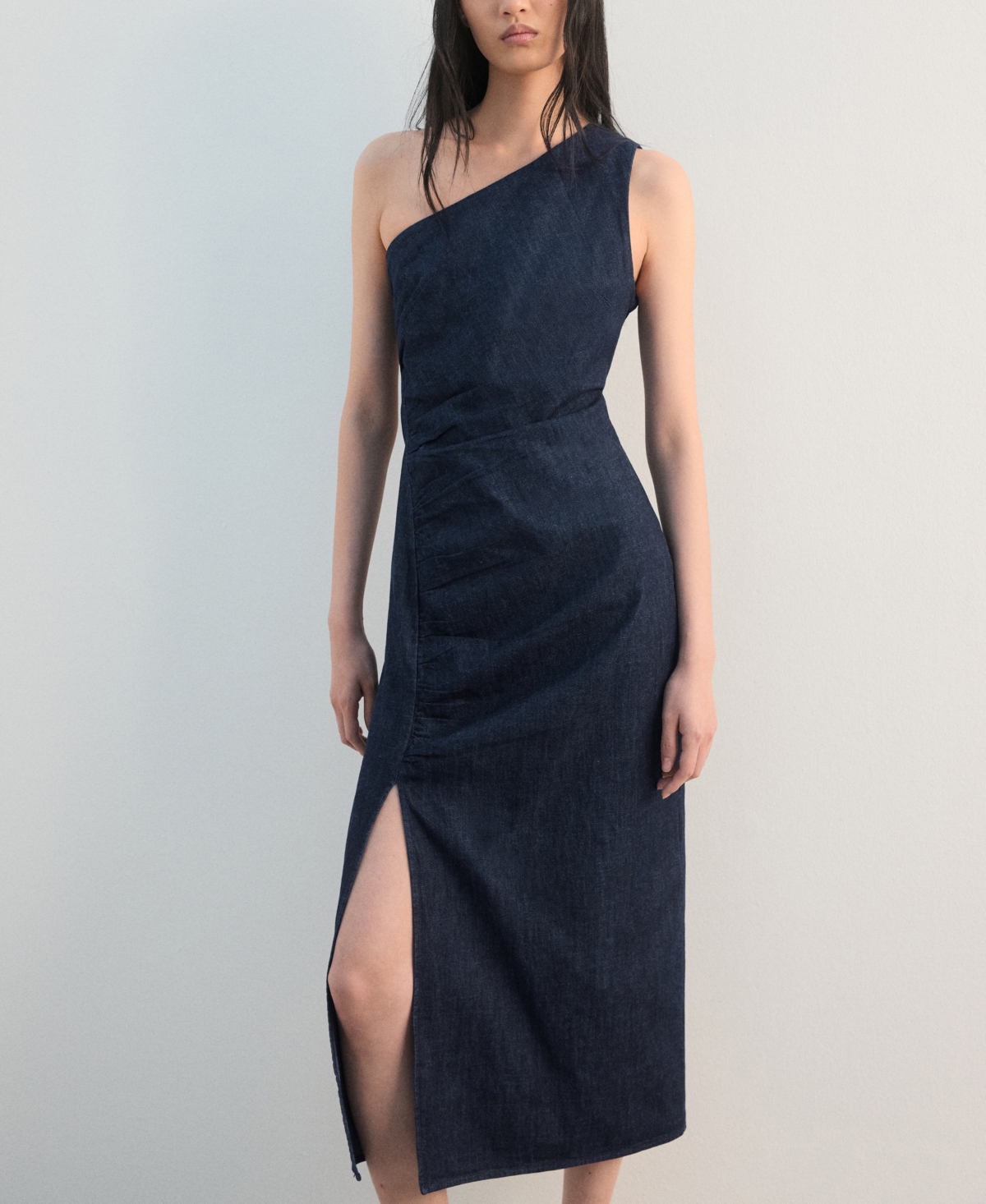 Click here for Mango Womens Asymmetric Denim Dress - Open Blue prices