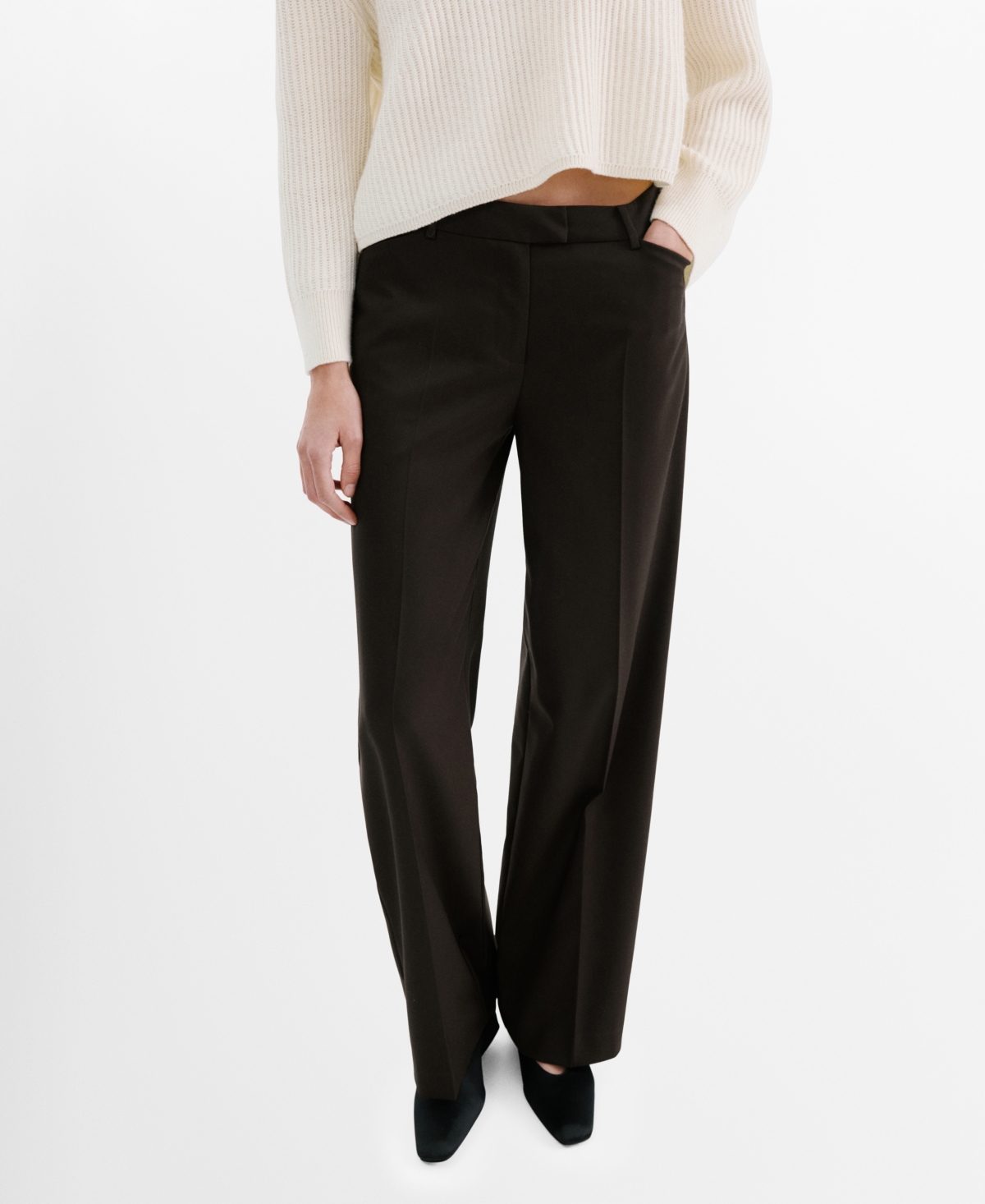 Click here for Mango Womens Wide-Leg Mid-Rise Pleated Pants - Bro... prices