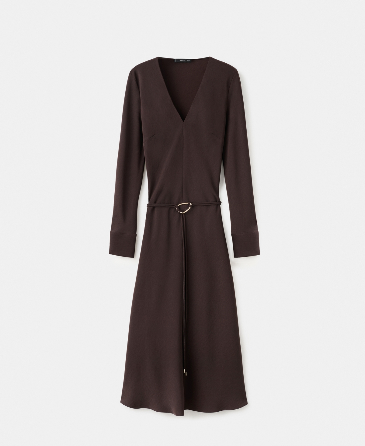 Click here for Mango Womens Belted V-Neck Dress - Brown prices
