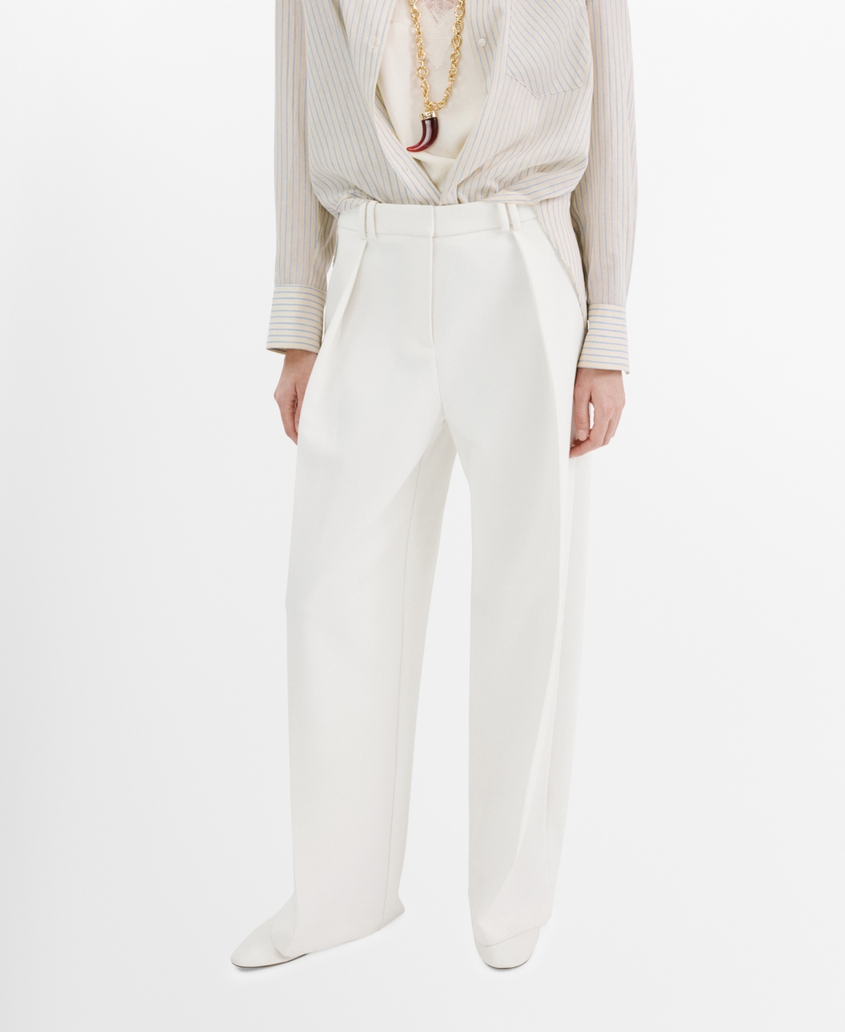 Click here for Mango Womens Wide-Leg Mid-Rise Pleated Pants - Whi... prices