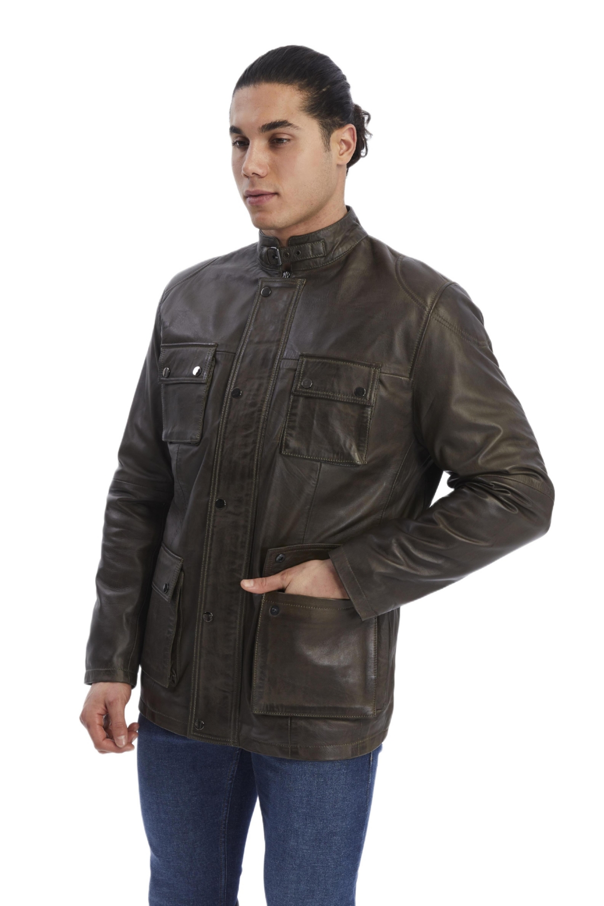 Click here for Furniq Uk Mens Utility Style Leather Jacket - Beig... prices