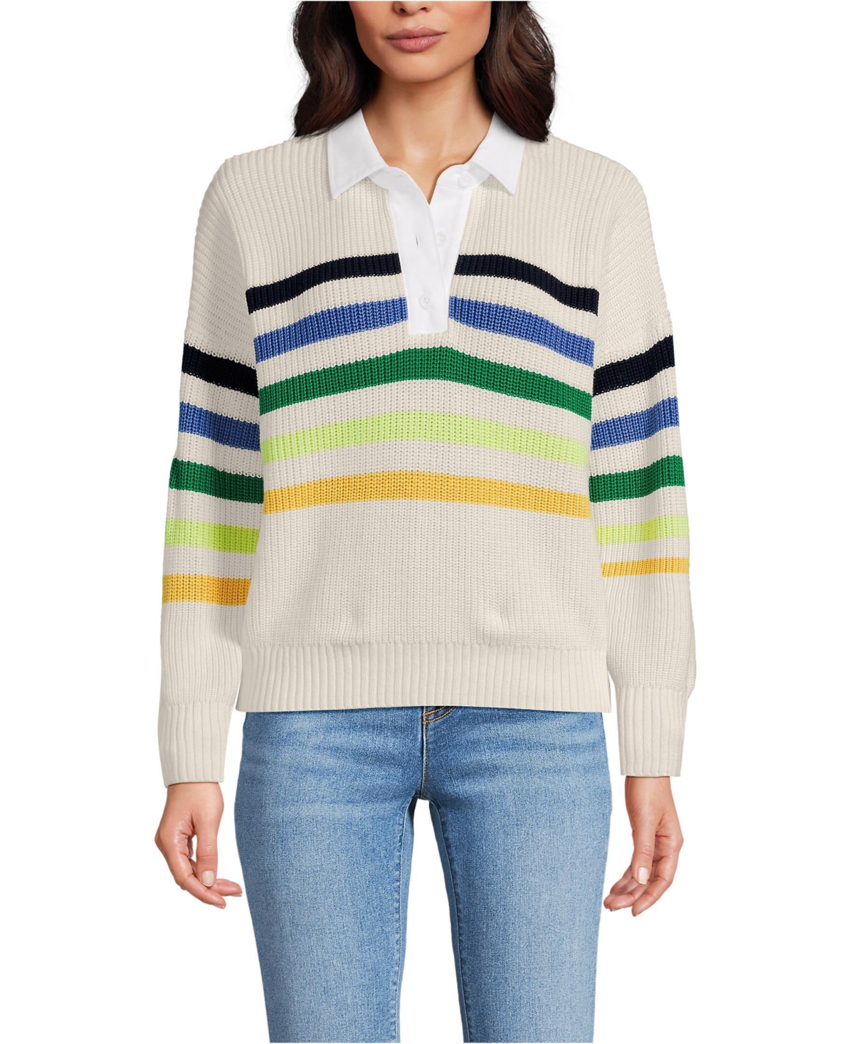 Click here for Lands End Womens Petite Drifter Rugby with Woven C... prices