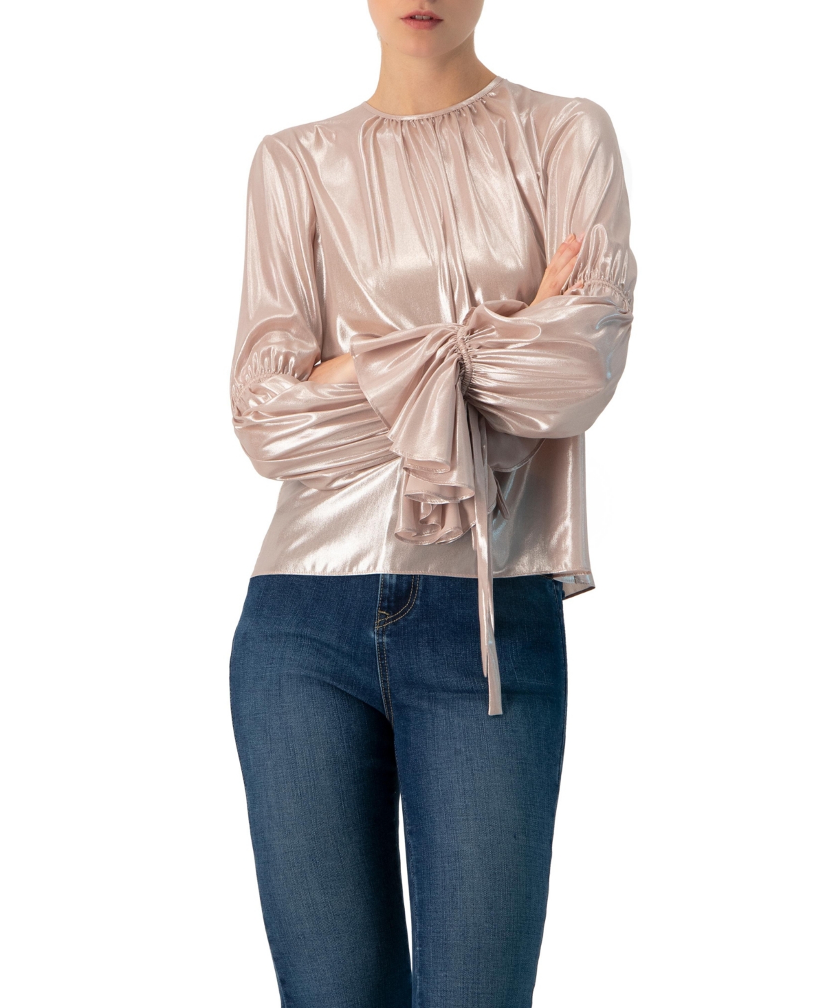 Click here for Ivonne Womens Straight Metallic Sheer Blouse - Dus... prices