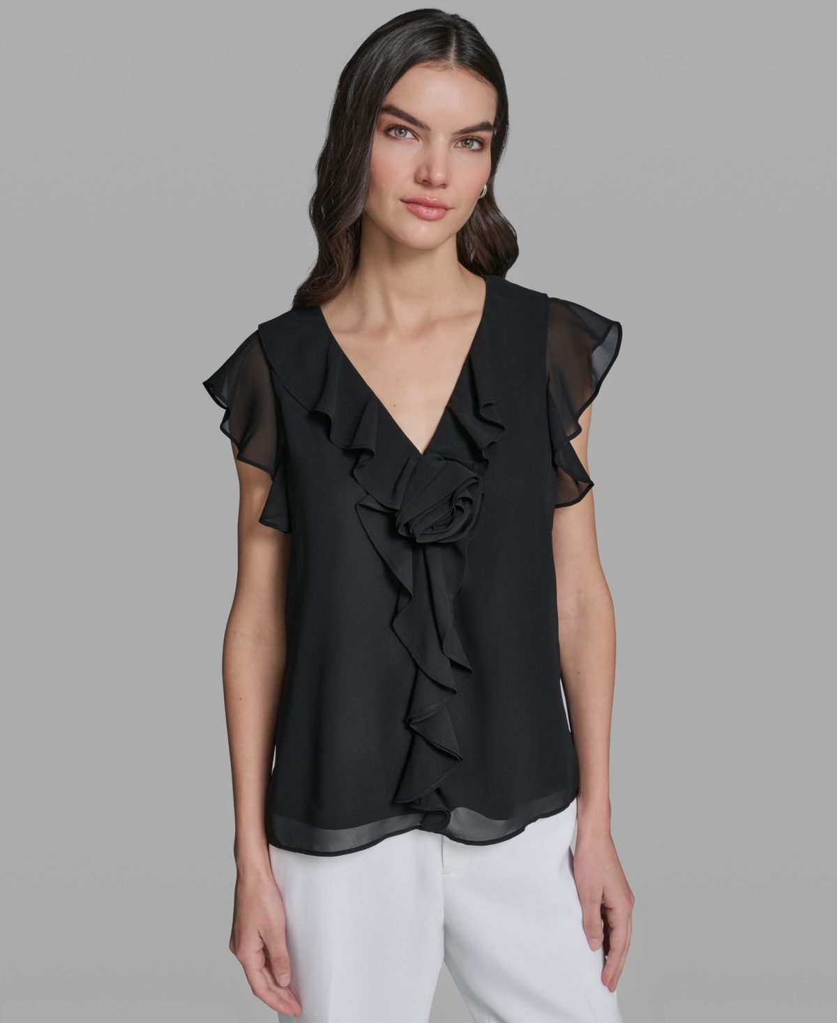 Click here for Karl Lagerfeld Paris Womens Ruffle Rosette Trim V-... prices