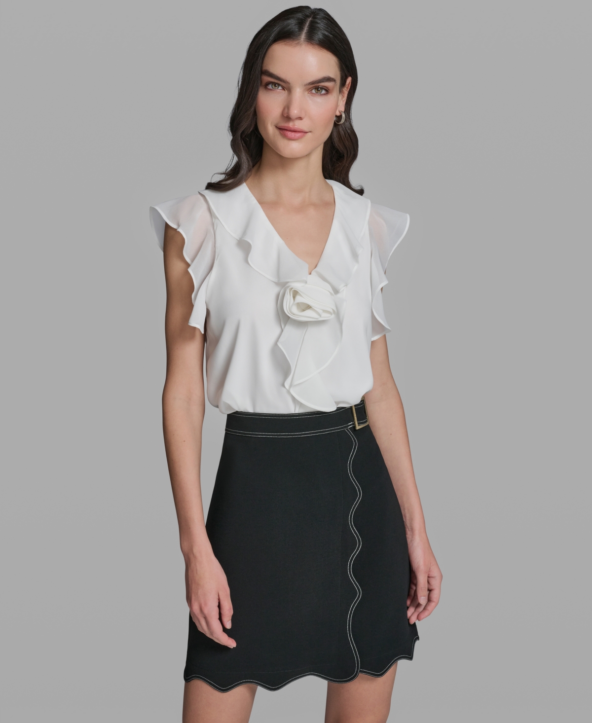 Click here for Karl Lagerfeld Paris Womens Ruffle Rosette Trim V-... prices