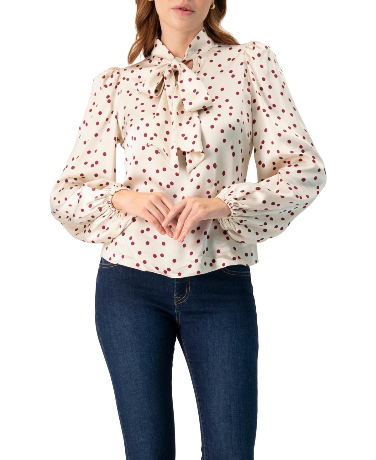 Click here for Ivonne Womens Long Sleeve Polka Dot Blouse with Ne... prices