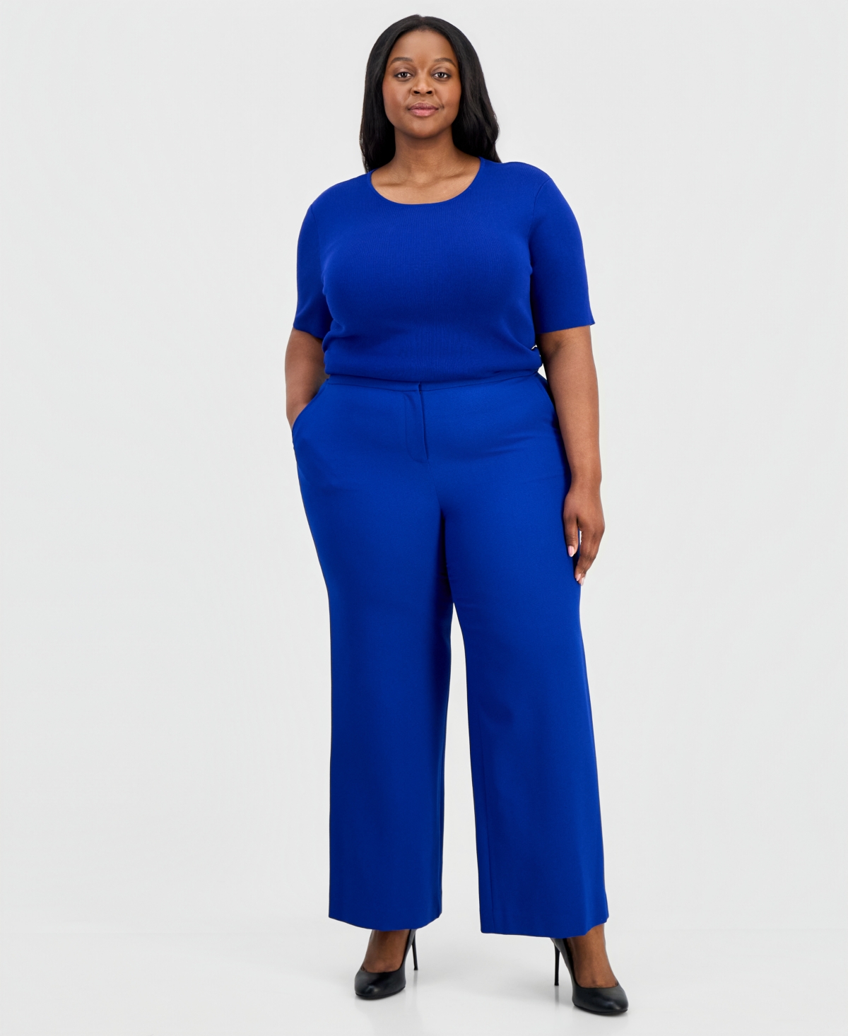Click here for Tahari Asl Plus Size Mid Rise Wide-Leg Pants - Cob... prices