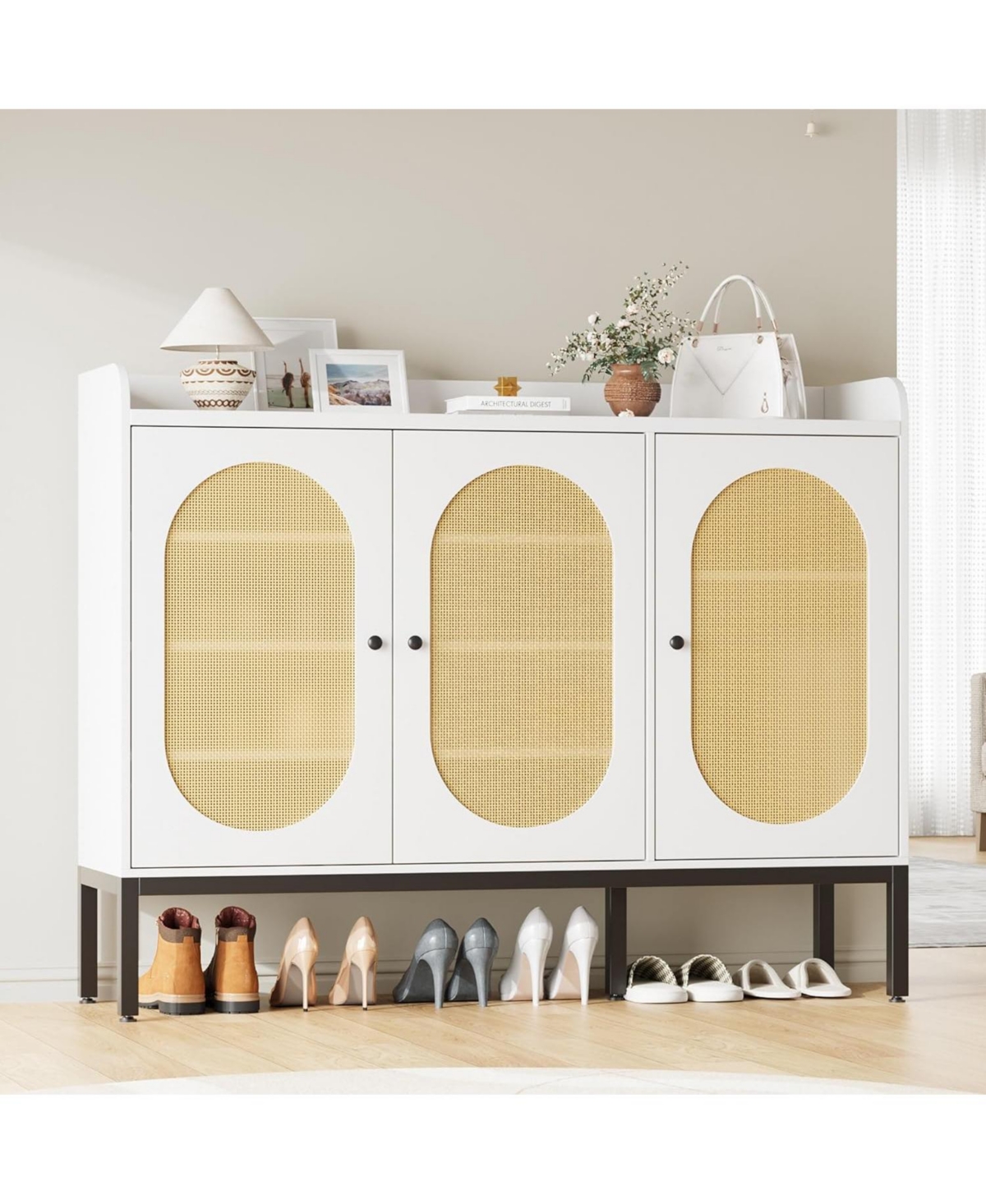 Click here for gaomon Freestanding shoe cabinet with 3 rattan doo... prices