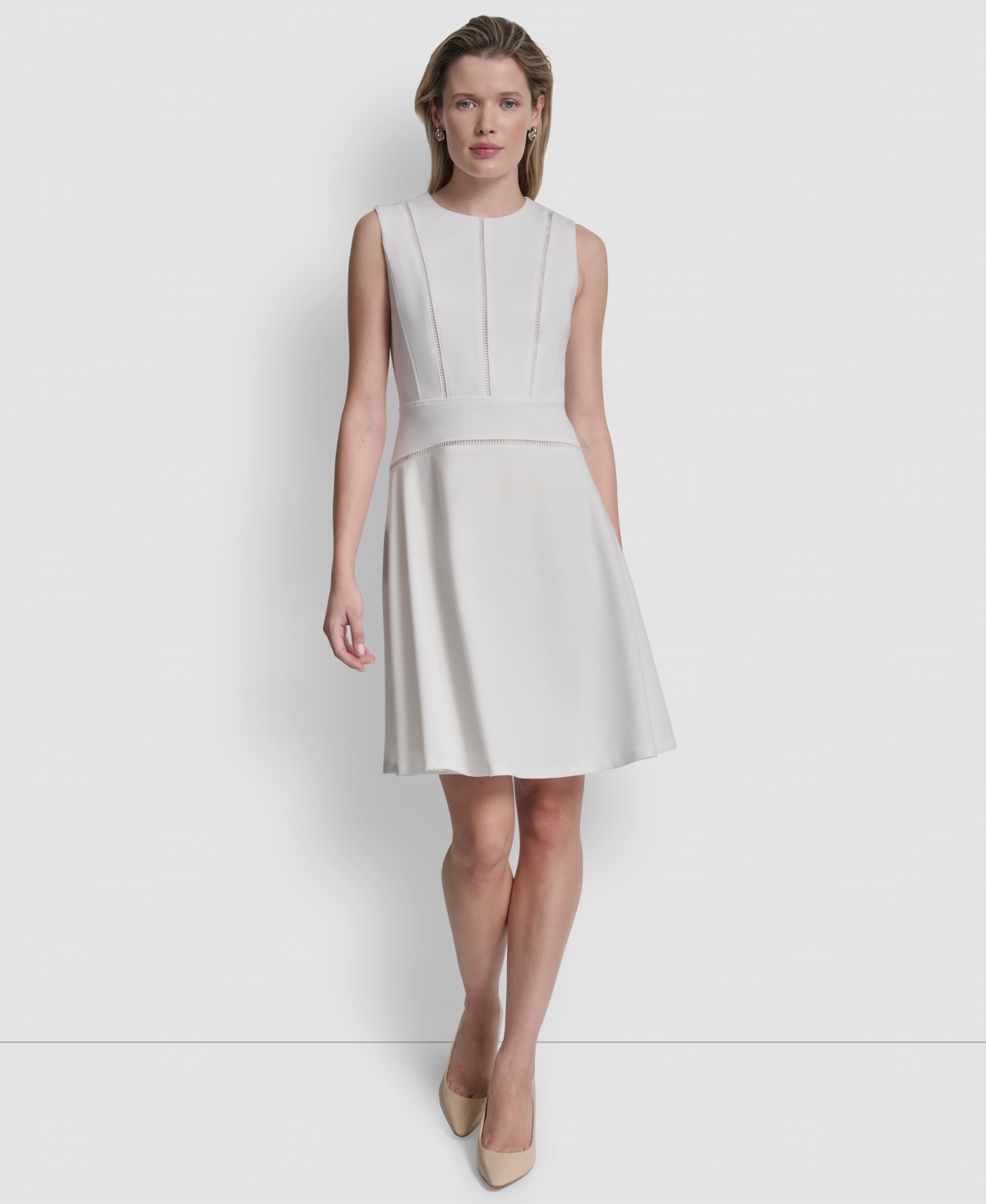 Click here for Dkny Womens Jewel Neck Sleeveless Dress - Ivory prices