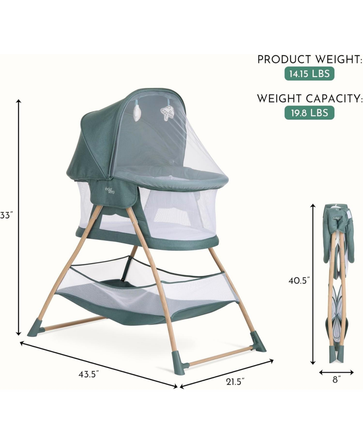 Click here for Evolur Baby Cozy Dreamer Bassinet - Green prices