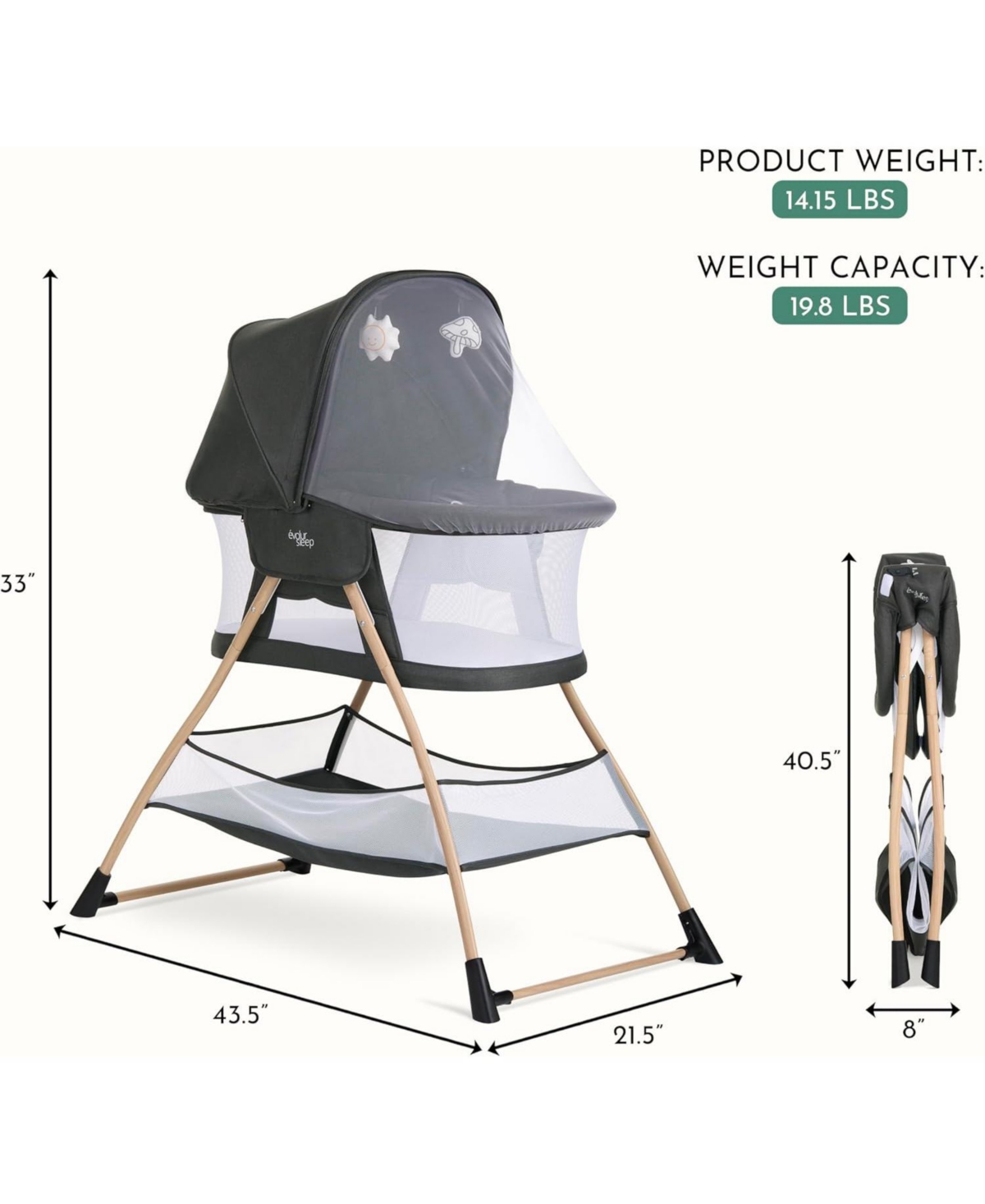 Click here for Evolur Baby Cozy Dreamer Bassinet - Black prices