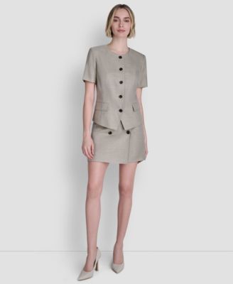 Click here for Dkny Womens Windowpane Short Sleeve Structured Top... prices