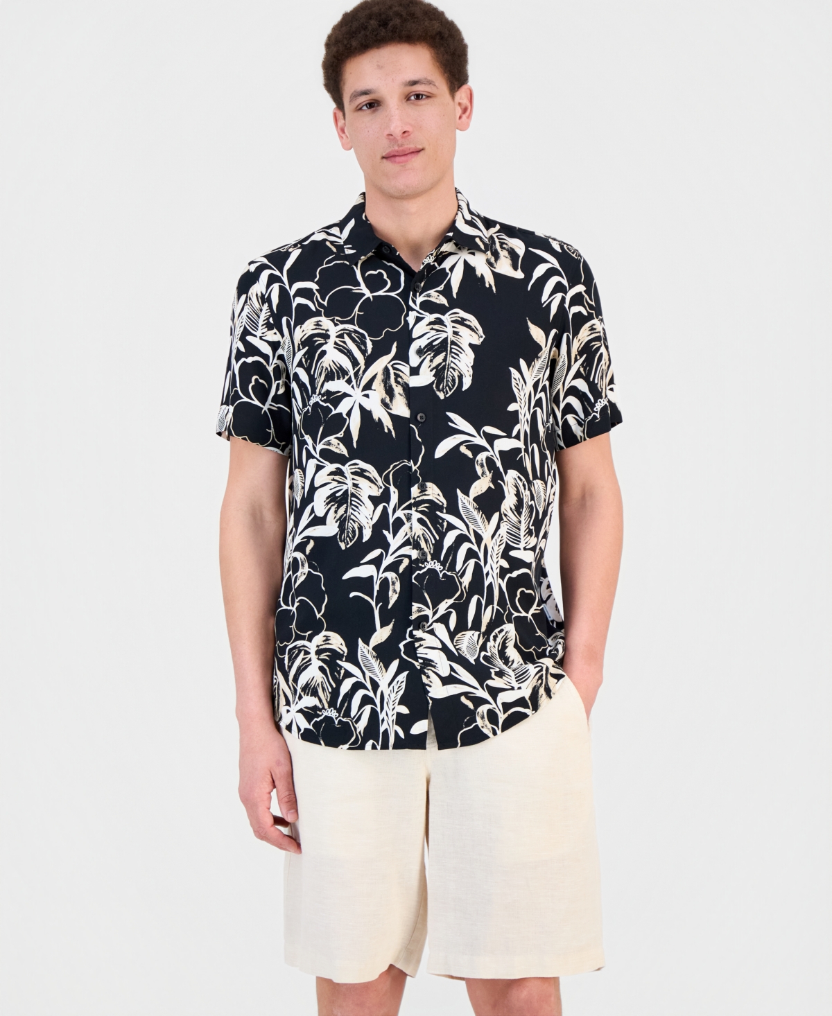 Click here for Cubavera Mens Abstract Watercolor Print Short-Slee... prices