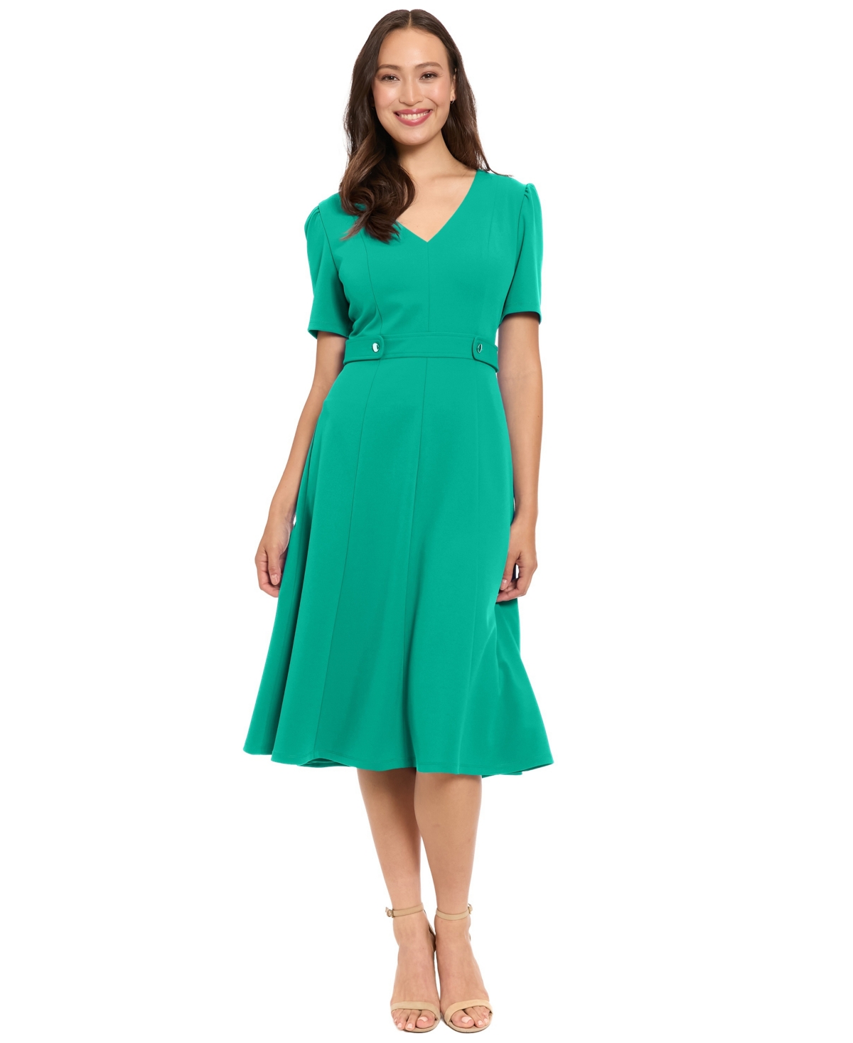 Click here for London Times Womens V-Neck Side Tab Midi Dress - G... prices