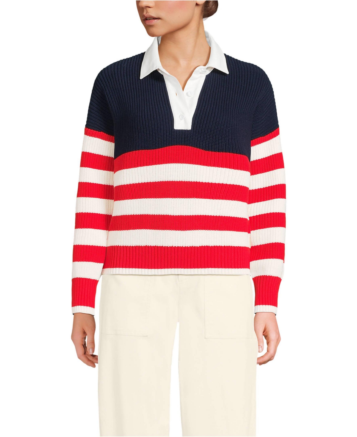 Click here for Lands End Womens Petite Drifter Rugby with Woven C... prices