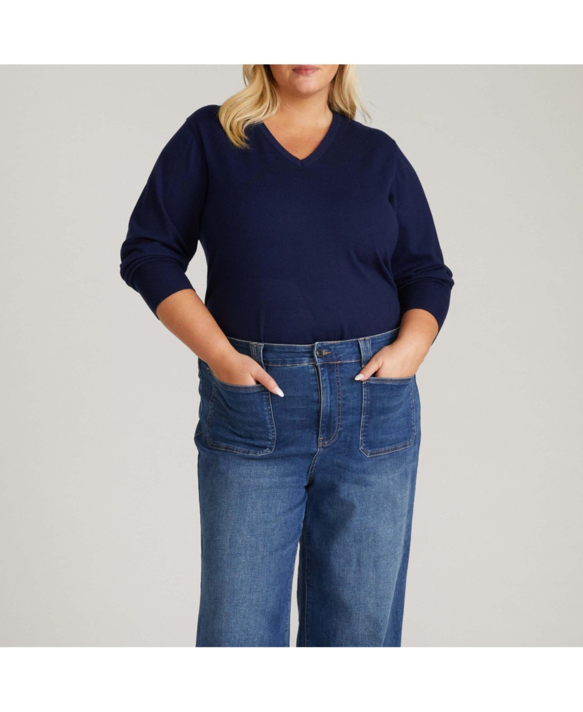 Click here for Universal Standard Plus Size Savvy Fine Knit V Swe... prices