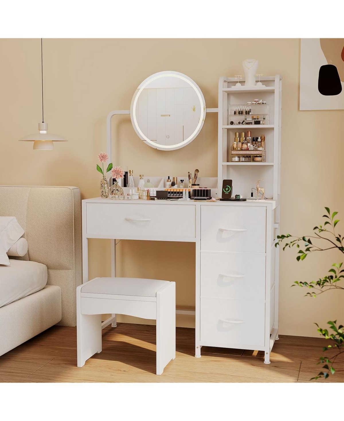 Click here for gaomon Modern Lighted Mirror Vanity  4-Drawer Spac... prices