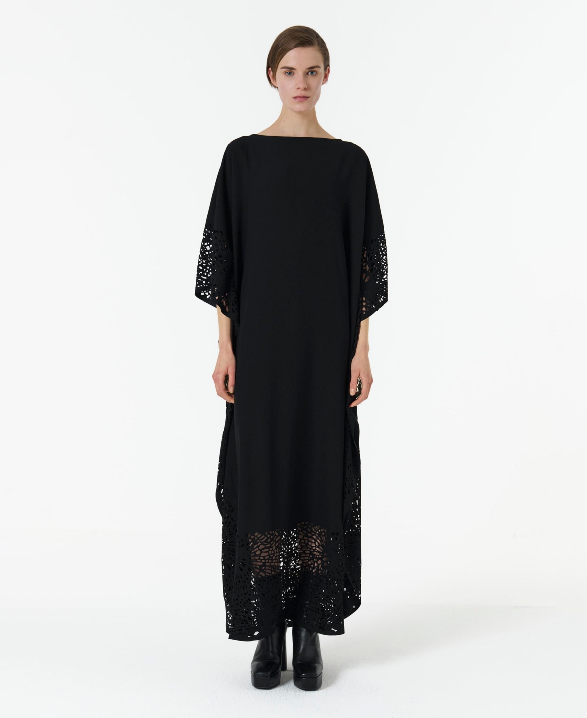 Click here for Leem Womens Laser-Cut Kaftan - Black prices