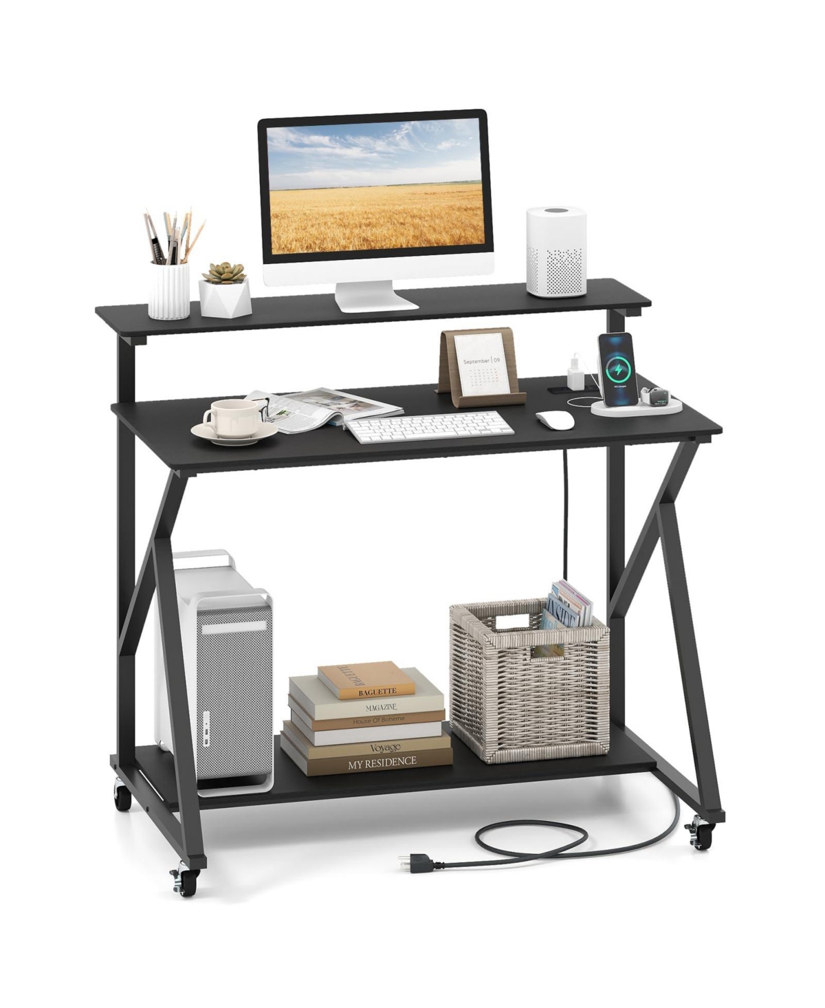 Click here for Mecale Rolling Computer Desk with Charging Station... prices