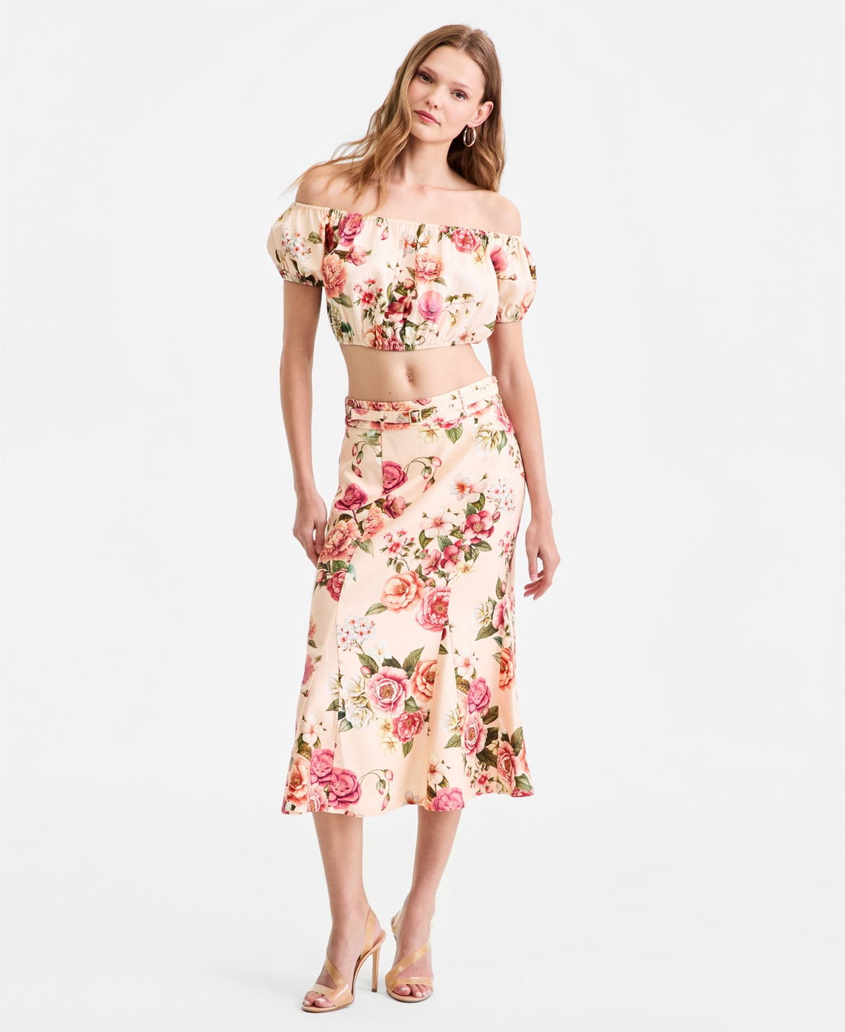 Click here for Guess Womens Ryan Floral Midi Skirt - COSMIC PEONY... prices